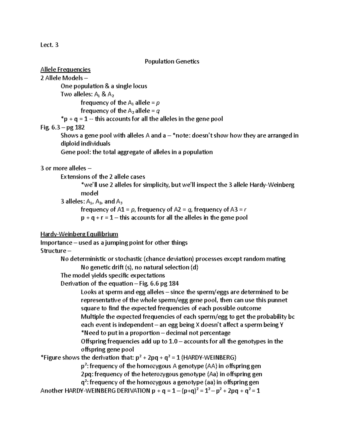 The Lecture 3!! - Lect. 3 Population Genetics Allele Frequencies 2 ...