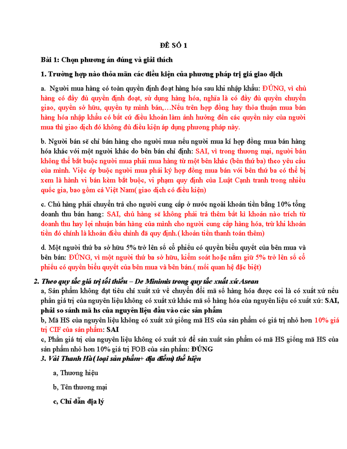 KTHQ - fgfgf - ĐỀ SỐ 1 Bài 1: Chọn phương án đúng và giải thích Trường ...