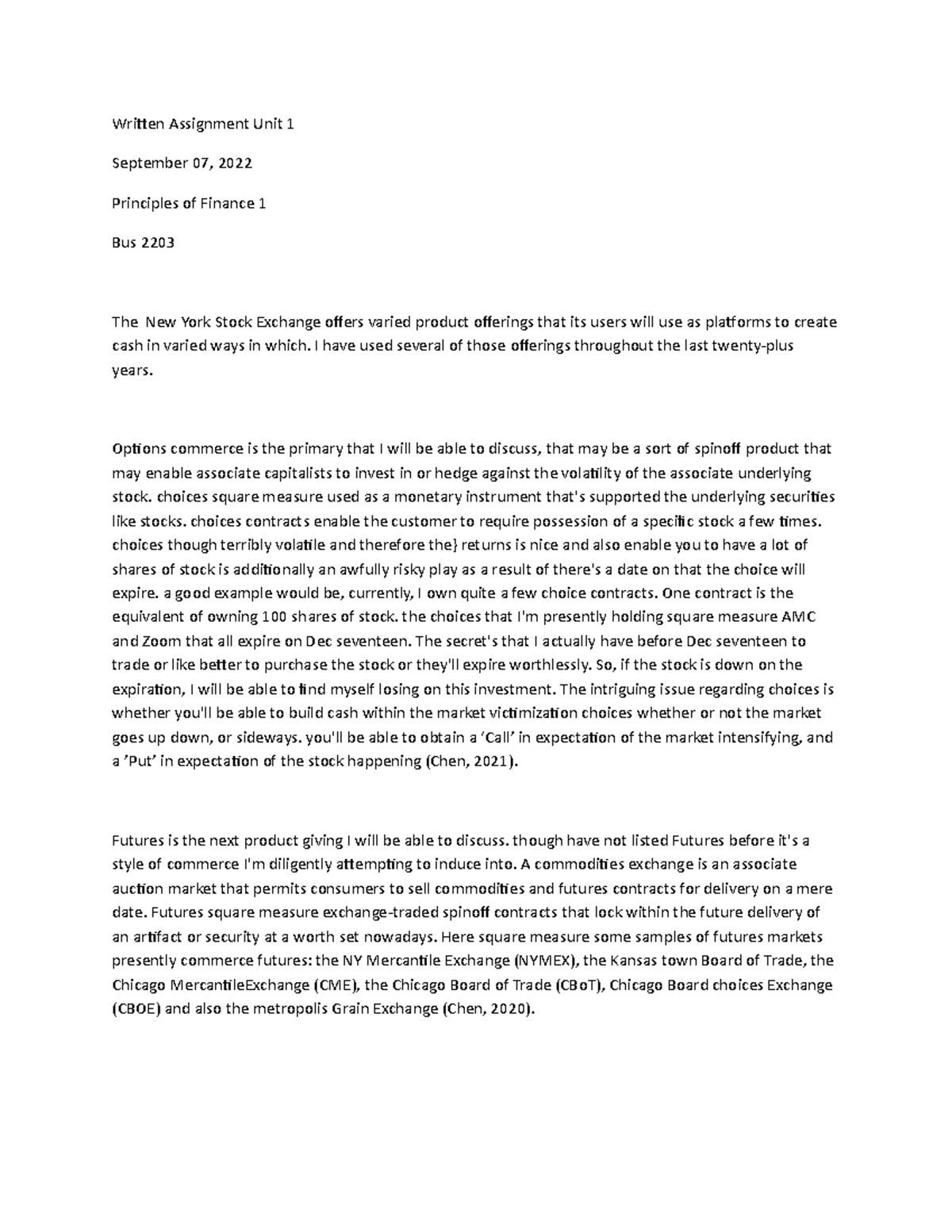 Bus 2203 written asst - Written Assignment Unit 1 September 07, 2022 ...