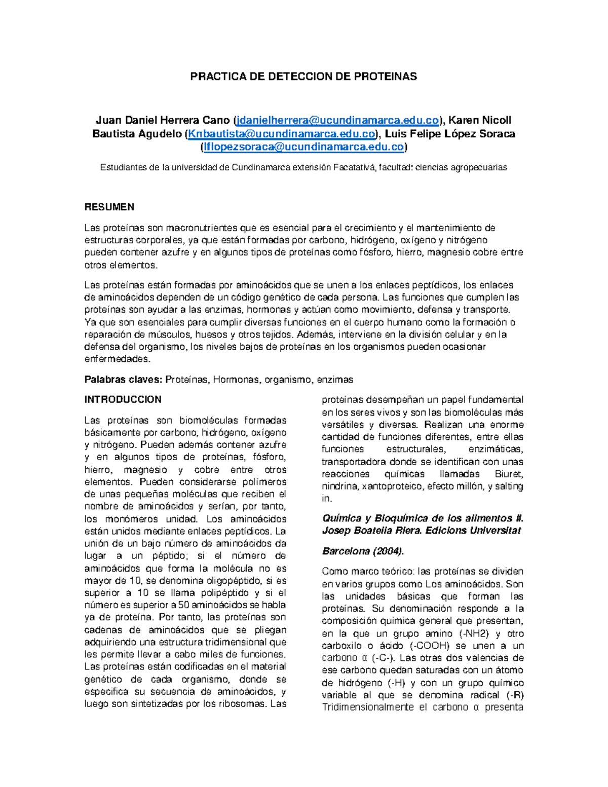 Informe DE Proteinas Final - PRACTICA DE DETECCION DE PROTEINAS Juan Daniel Herrera Cano - Studocu