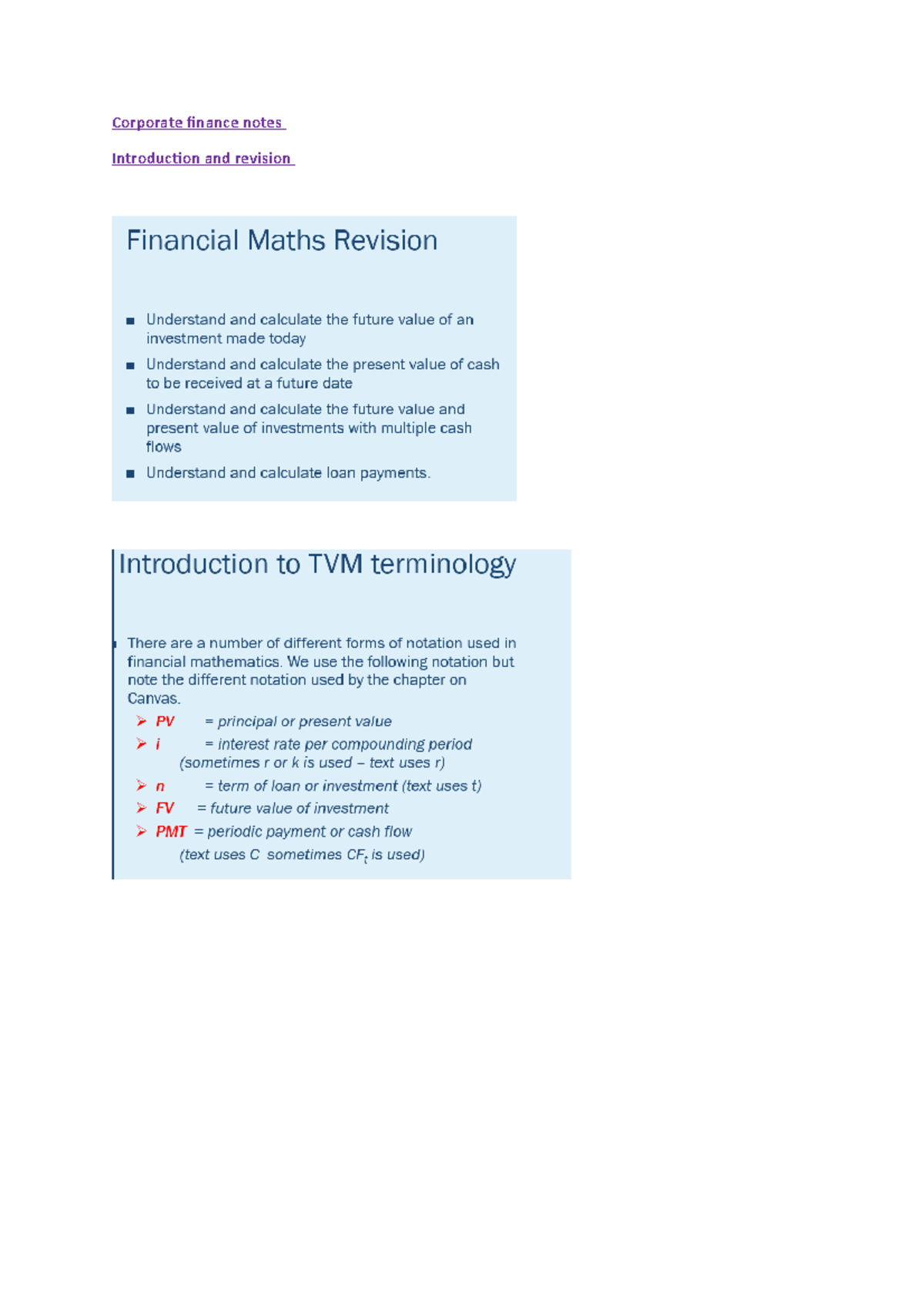 Corporate Finance notes - Corporate finance notes Introduction and ...
