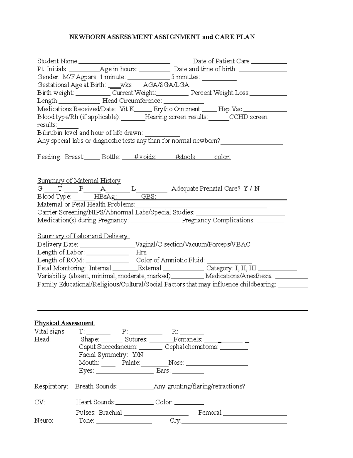 Newborn+Assessment+and+Care+Plan+2023 - NEWBORN ASSESSMENT ASSIGNMENT ...