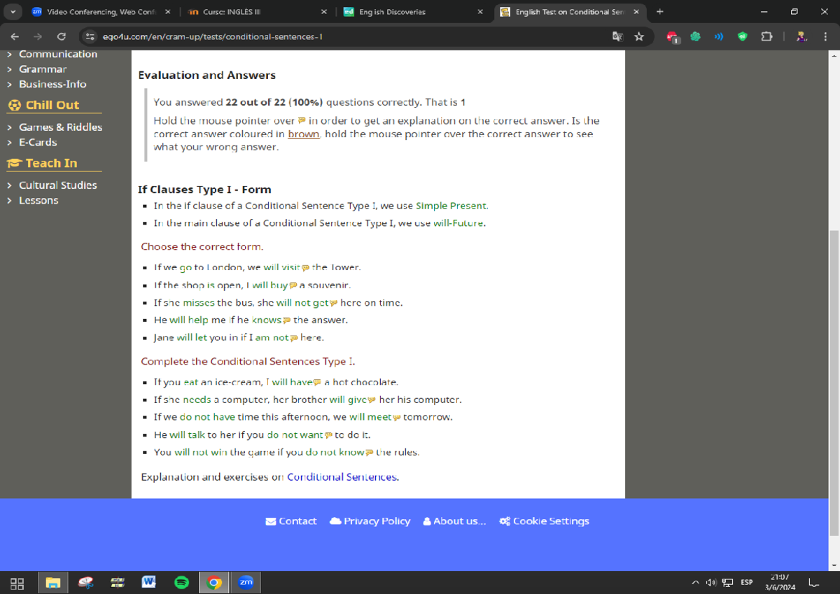 First Conditional - Ejercicios de práctica - Ingles III - Studocu