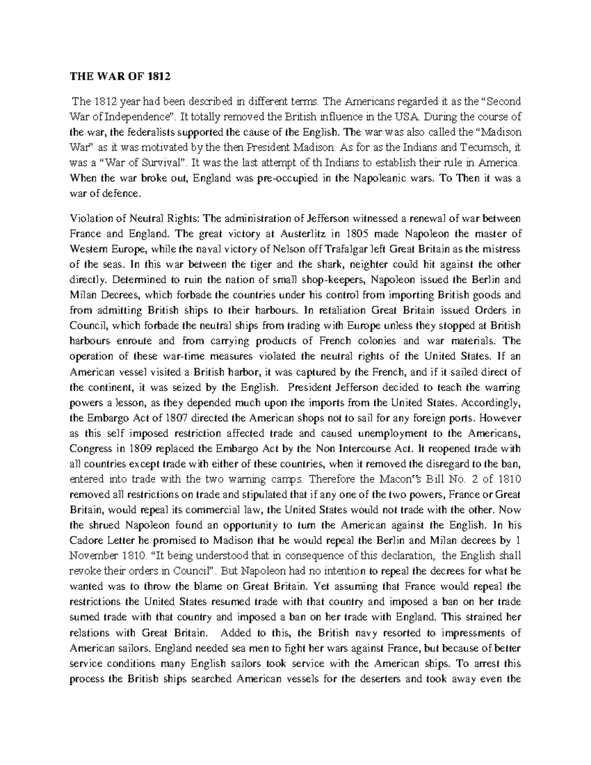 THE WAR OF 1812,monroe doctrine - THE WAR OF 1812 The 1812 year had ...