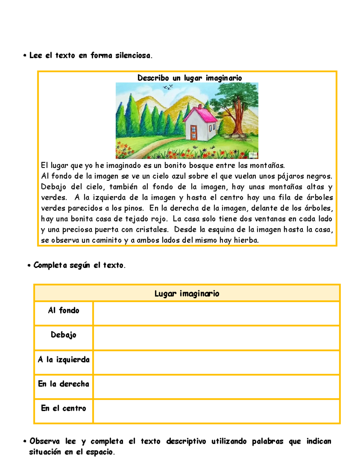Ficha COM. Leemos un texto descriptivo de lugar - Lee el texto en forma ...