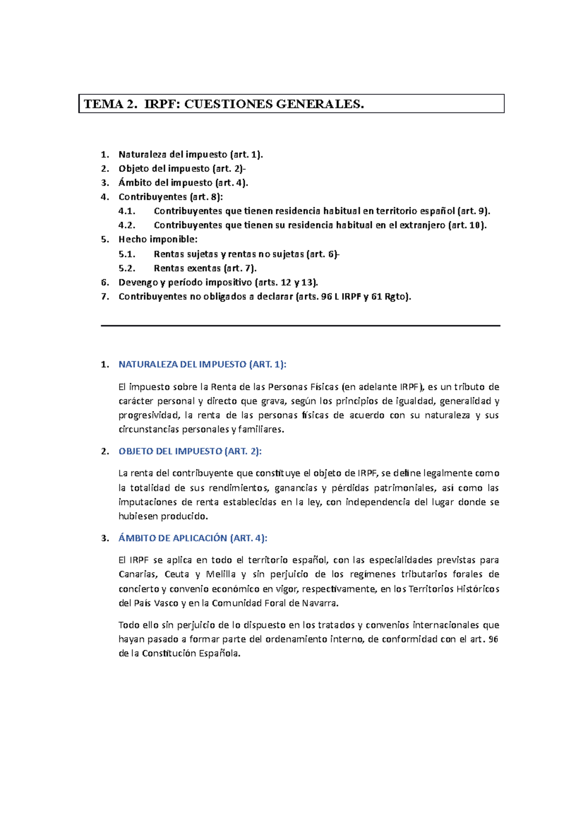 Tema 2 IRPF - Temas 1 y 2 del IRPF con ejemplos prácticos resueltos - TEMA 2. IRPF: CUESTIONES ...