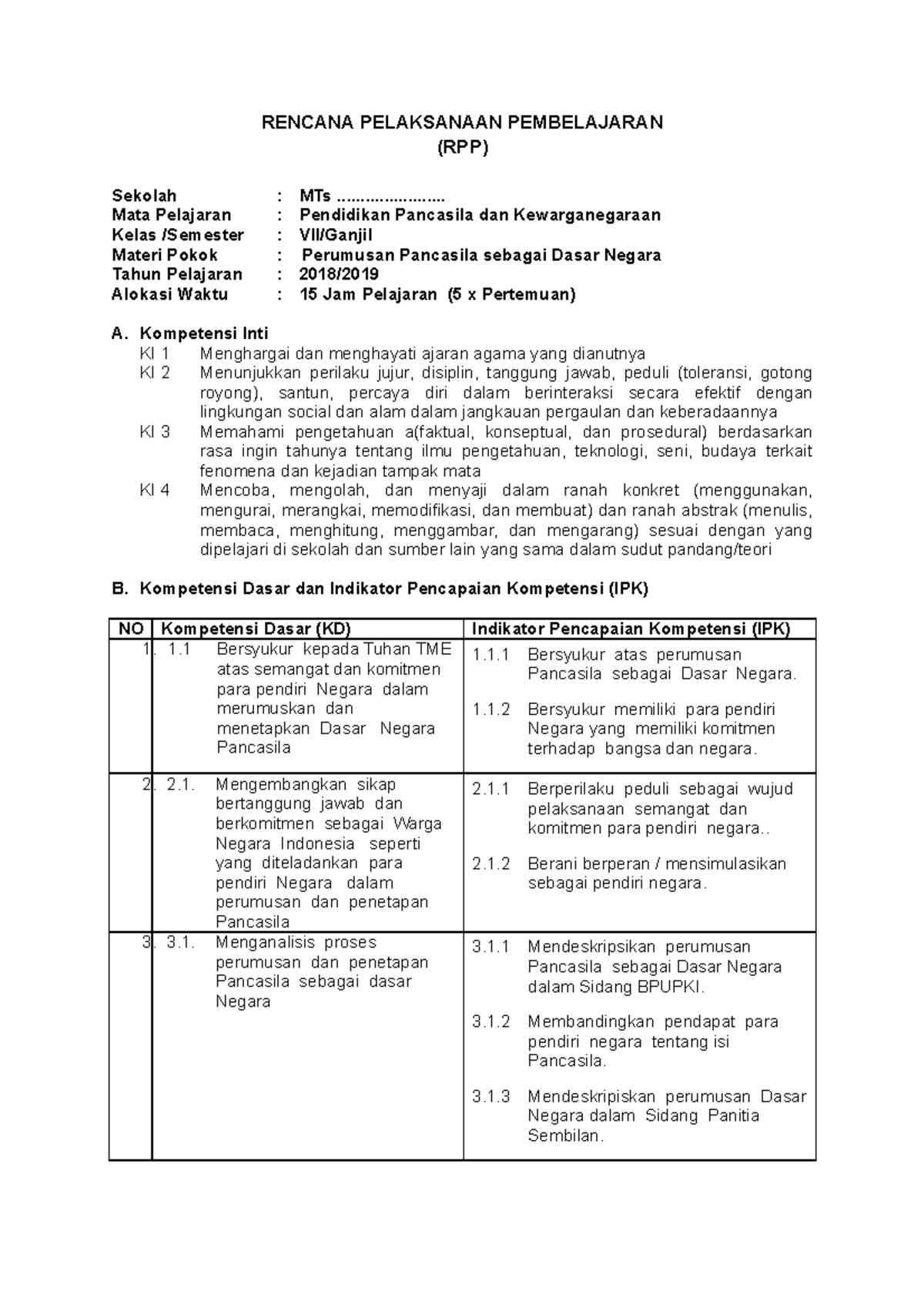 11. RPP - perangkat pembelajaran pkn - RENCANA PELAKSANAAN PEMBELAJARAN ...