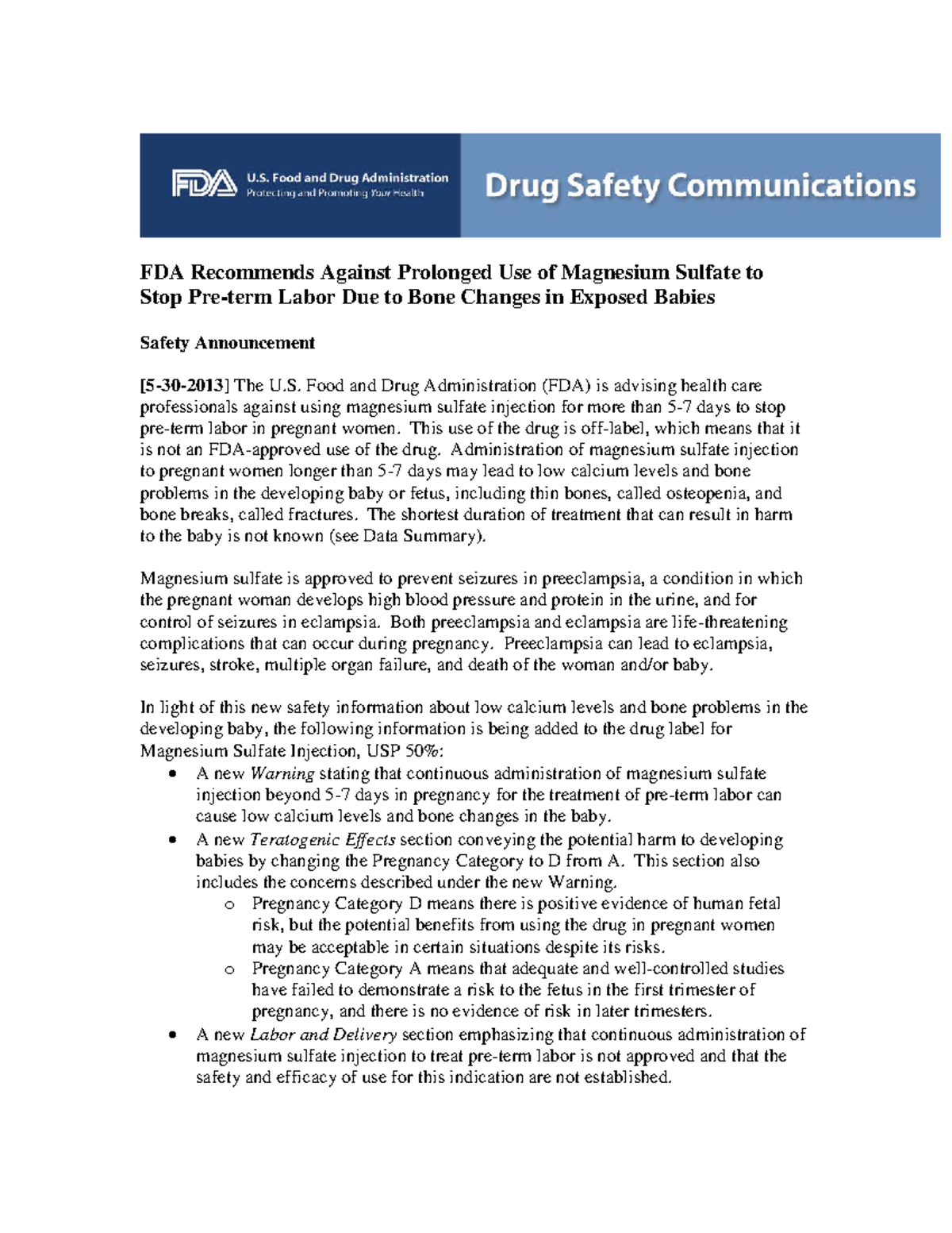View and Print FDA Drug Safety Communication FDA Recommends Against ...