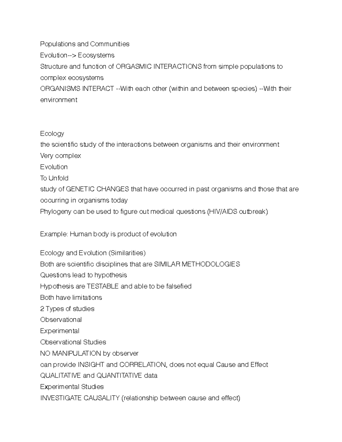 Biol220w exam 1 review - Populations and Communities Evolution ...