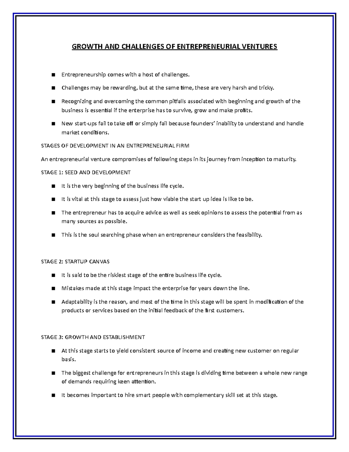 Growth AND Challenges OF Entrepreneurial Ventures - TIP - Studocu