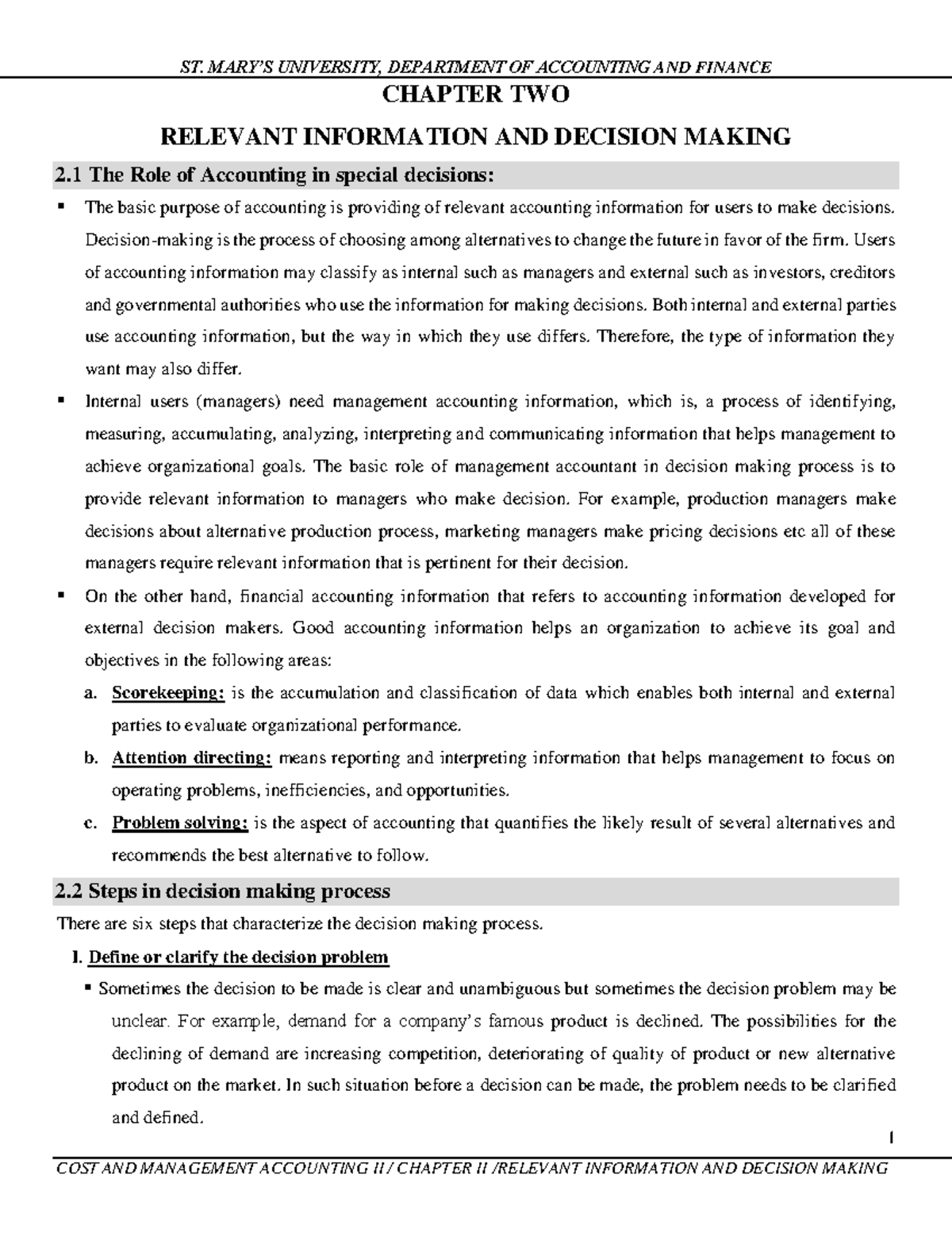 CH - 2 Relevant information and decision making - 1 CHAPTER TWO ...