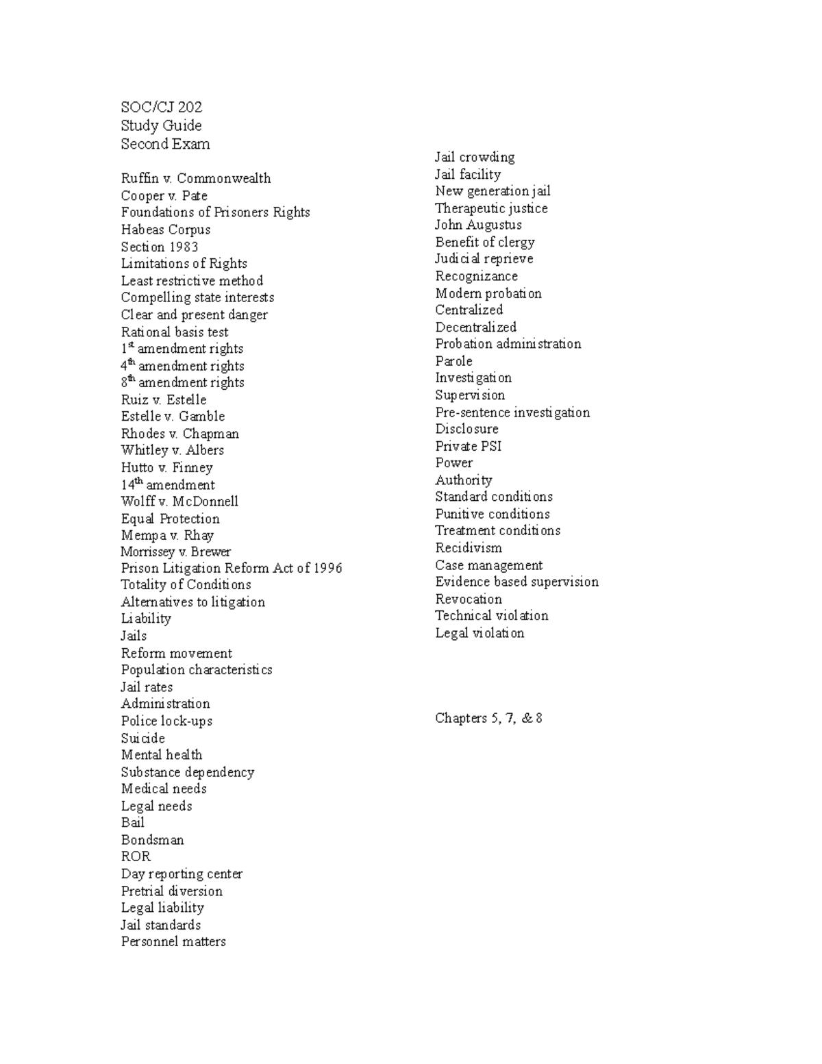 Cj 202 second study guide - SOC/CJ 202 Study Guide Second Exam Ruffin v ...