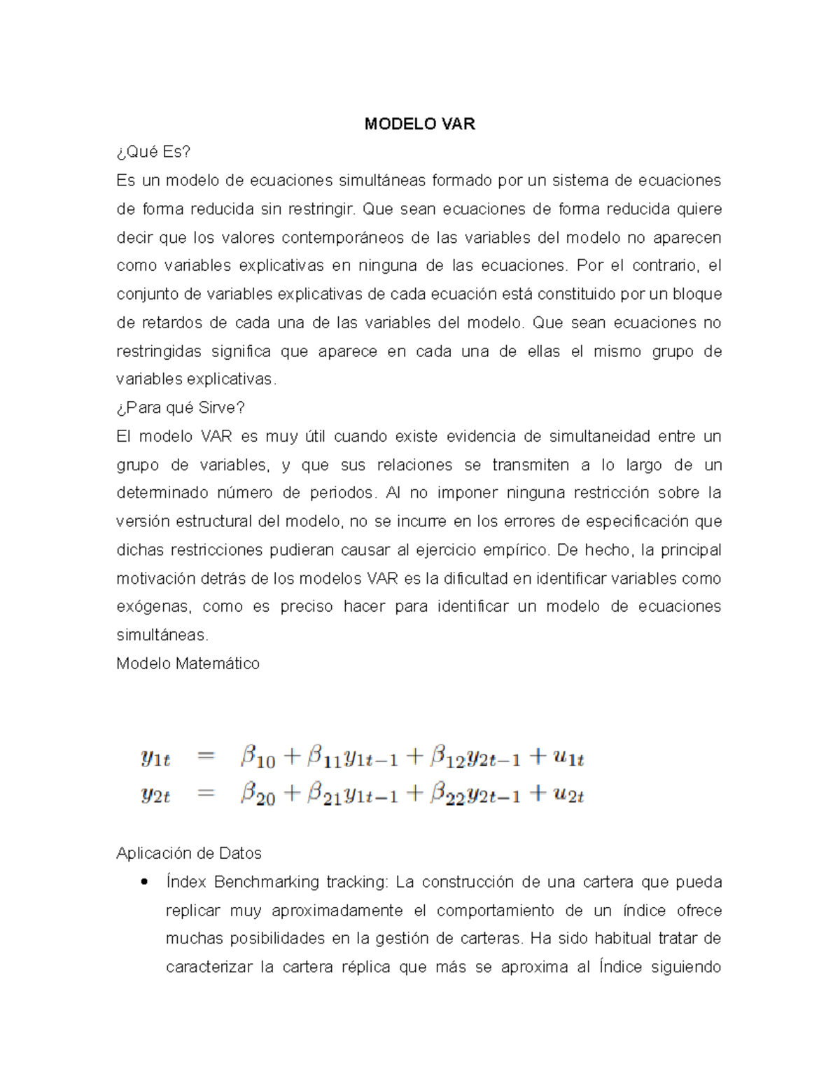 Modelo VAR - Nota: 7.5 - MODELO VAR Es? Es un modelo de ecuaciones ...
