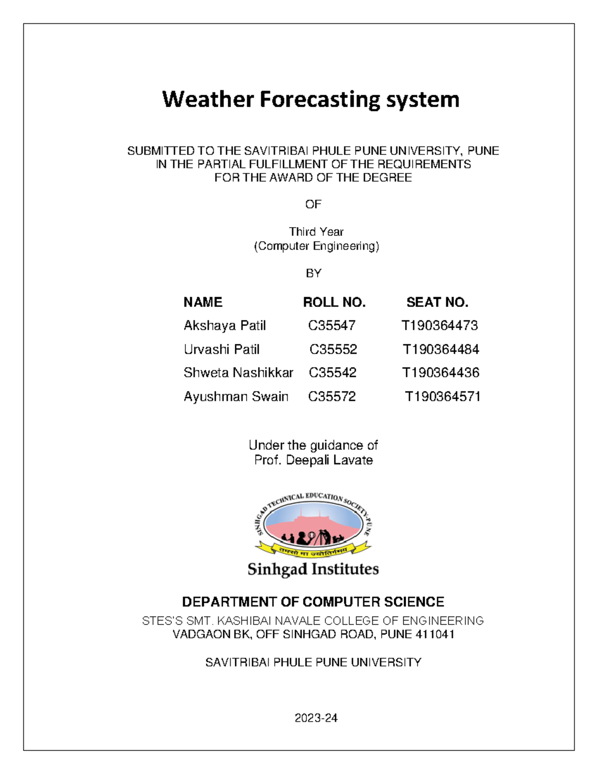 Weather Forecasting Report - Weather Forecasting system SUBMITTED TO ...