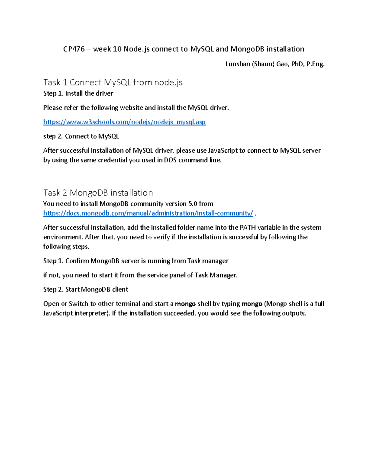 CP476 week 10 Node - Shaun Gao - CP476 – week 10 Node connect to MySQL ...
