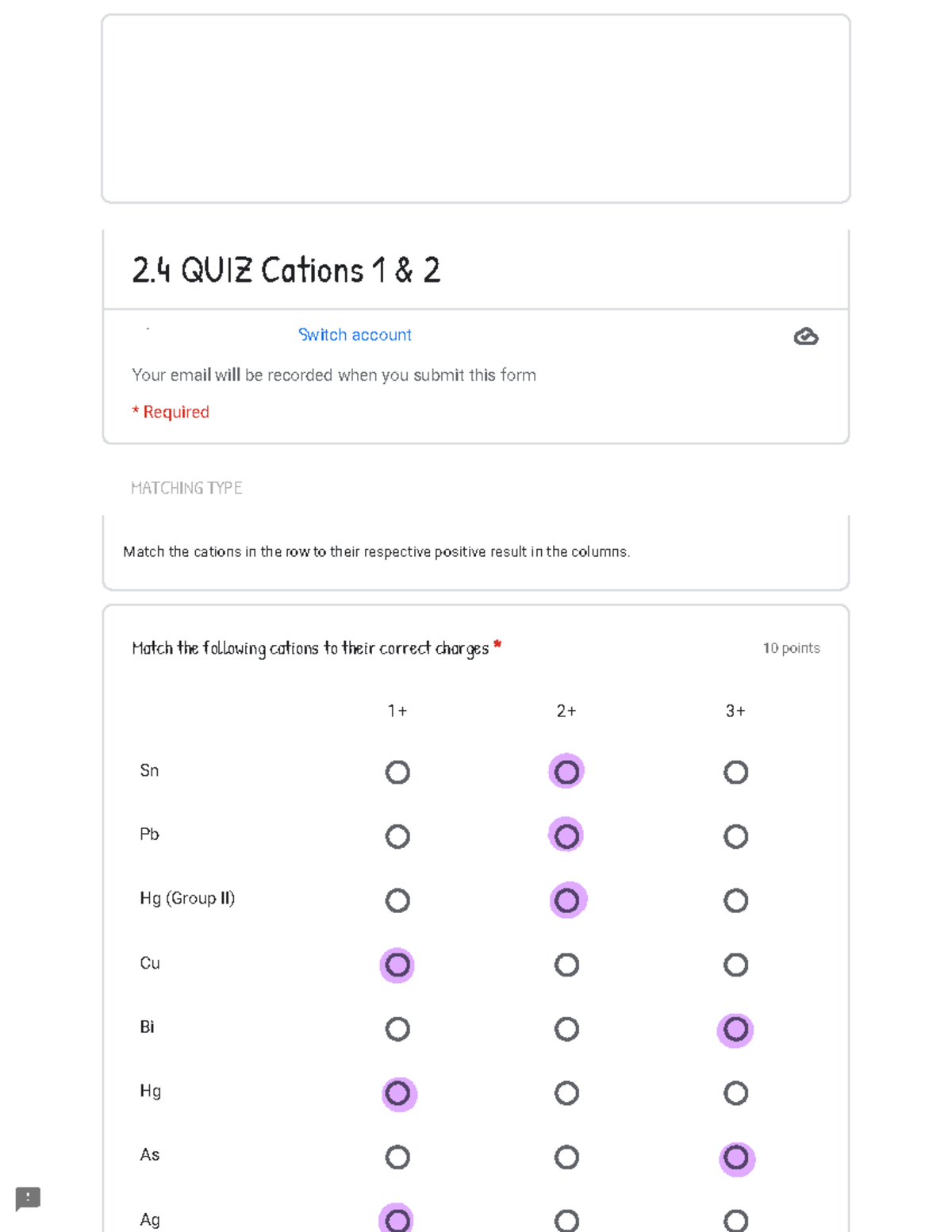 2.4-QUIZ-Cations-1-2 - MATCHING TYPE Match the cations in the row to ...