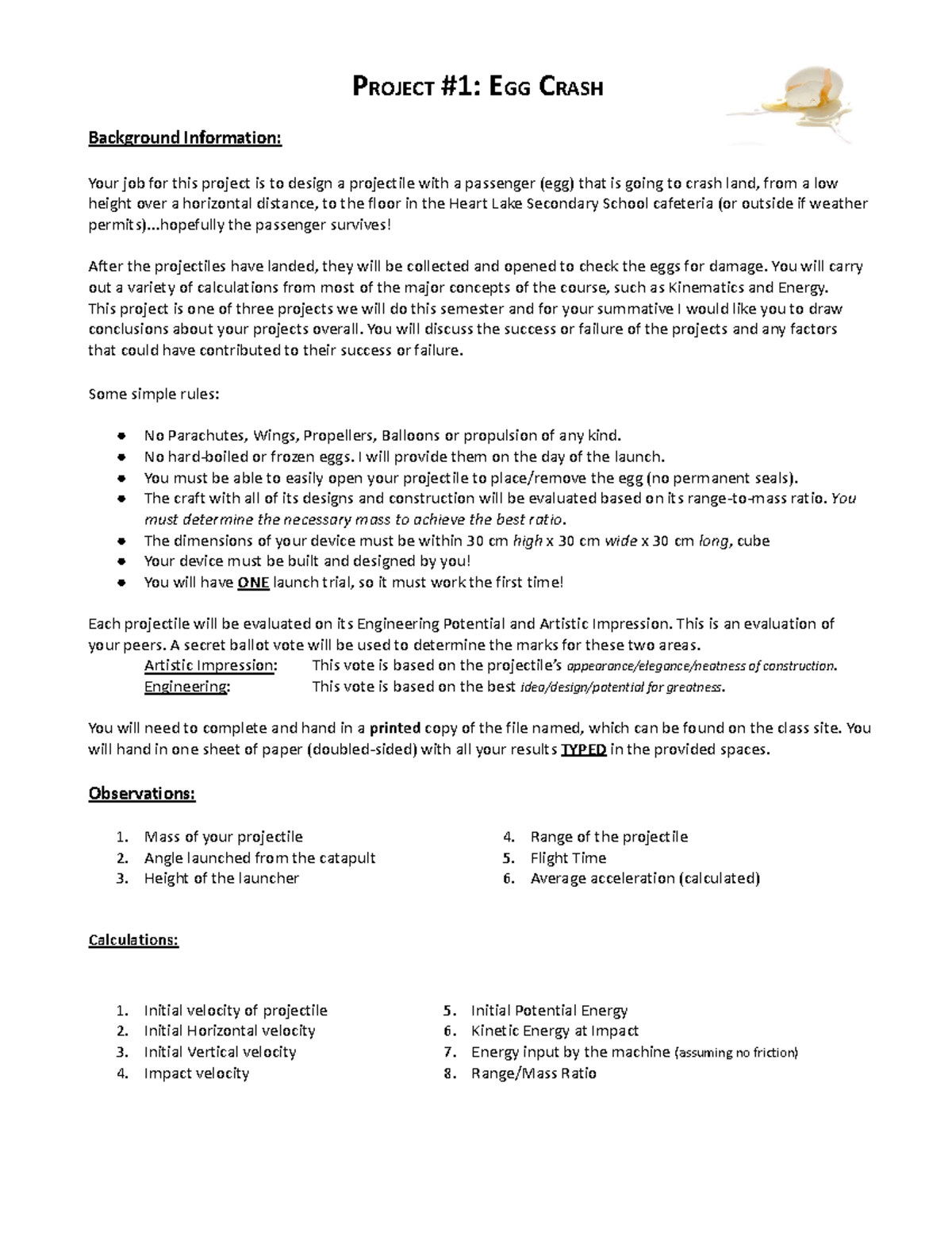 Egg Crash - Project (s2022) - PROJECT #1: EGG CRASH Background ...