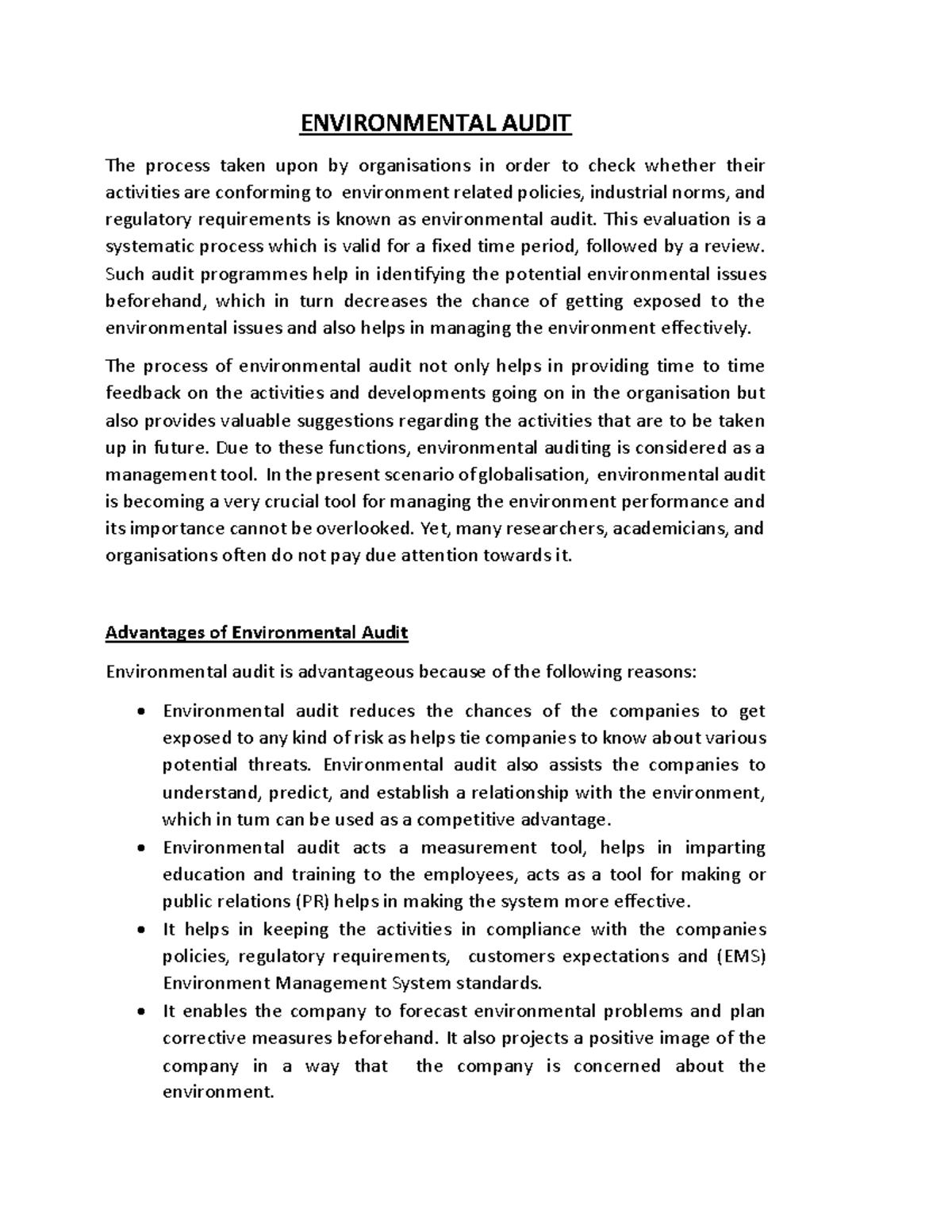 Environmental audit - This evaluation is a systematic process which is ...