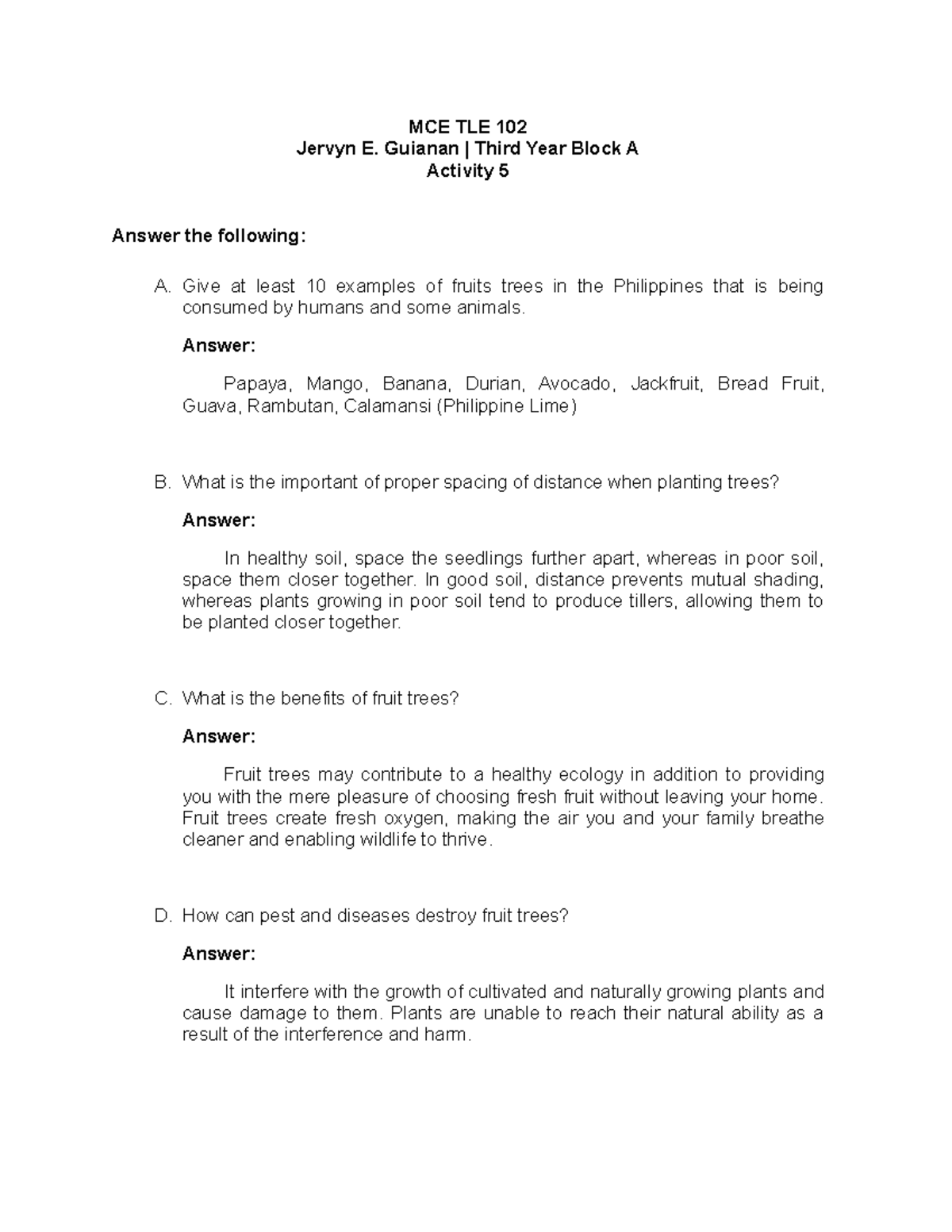 MCE TLE 102 Act 5 - Teaching TLE in Elementary Grades Activities - MCE ...