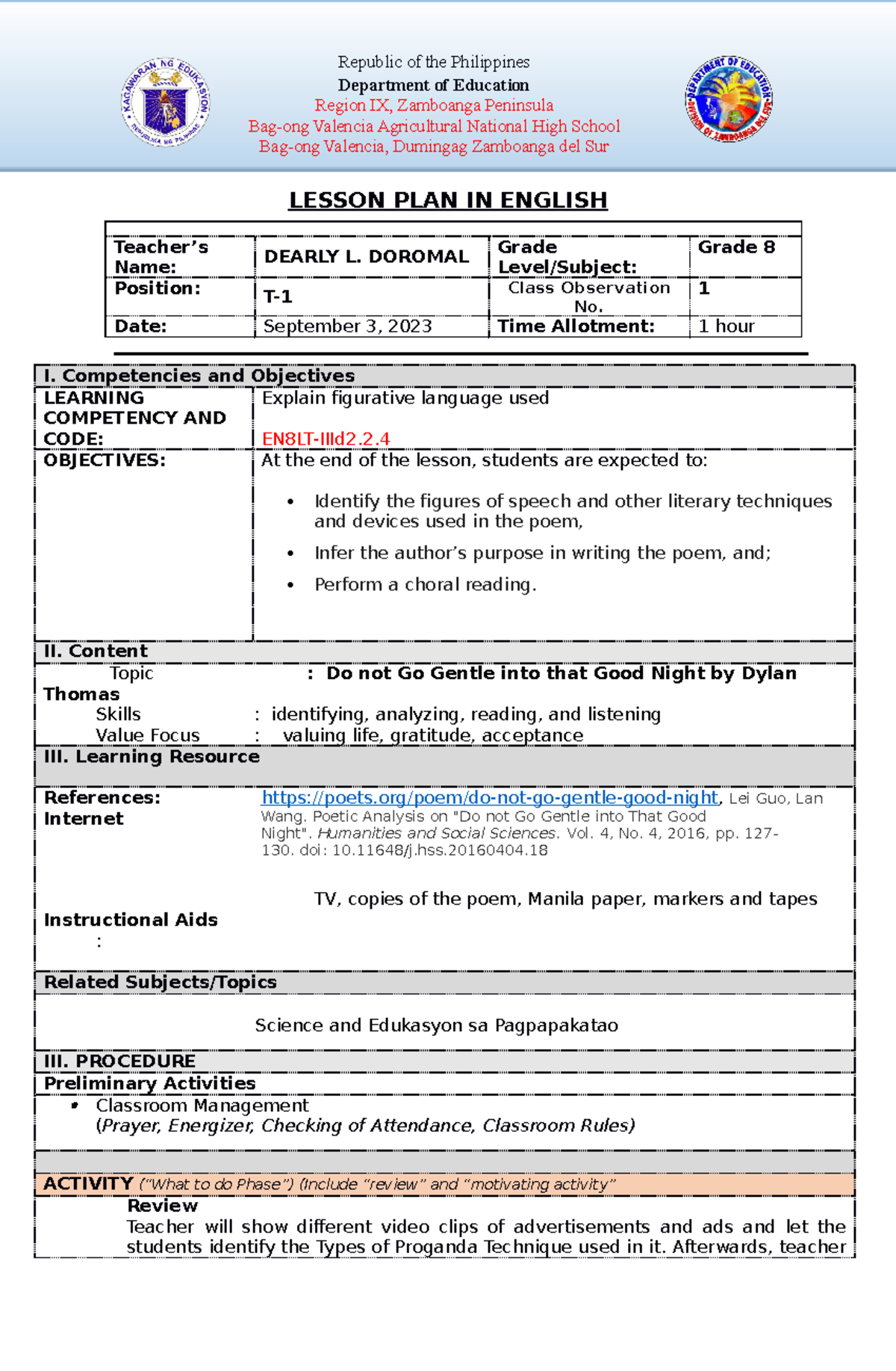 Compre EXAM- Enged 504 (Methodology in Teaching Lit) - LESSON PLAN IN ...