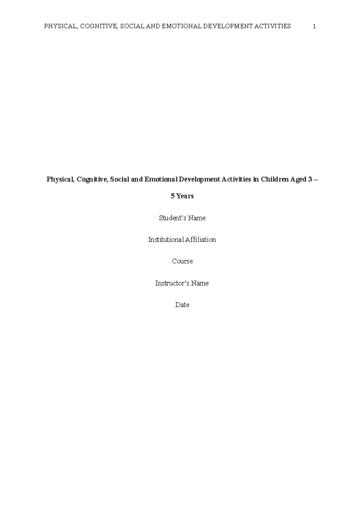 ECDE Physical, Social, Cognitive and Emotional - Physical, Cognitive ...