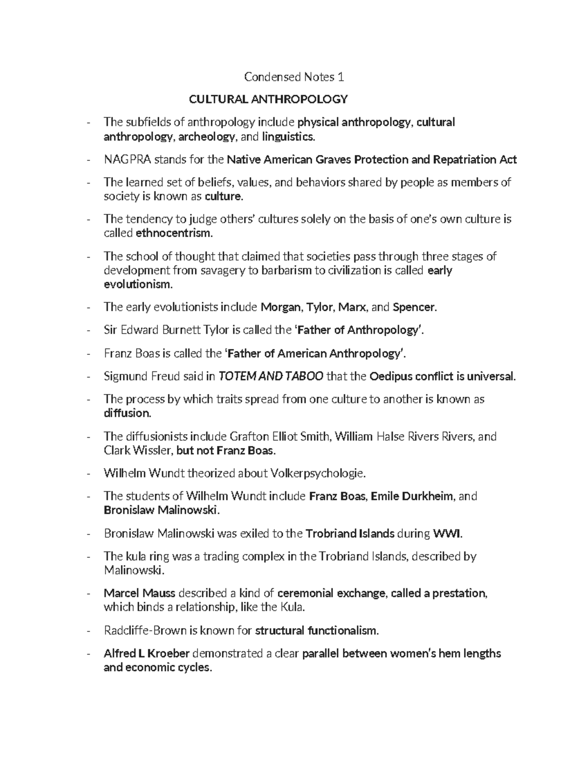 Exam 1 Study Notes - Professor Simonton - Condensed Notes 1 CULTURAL ...