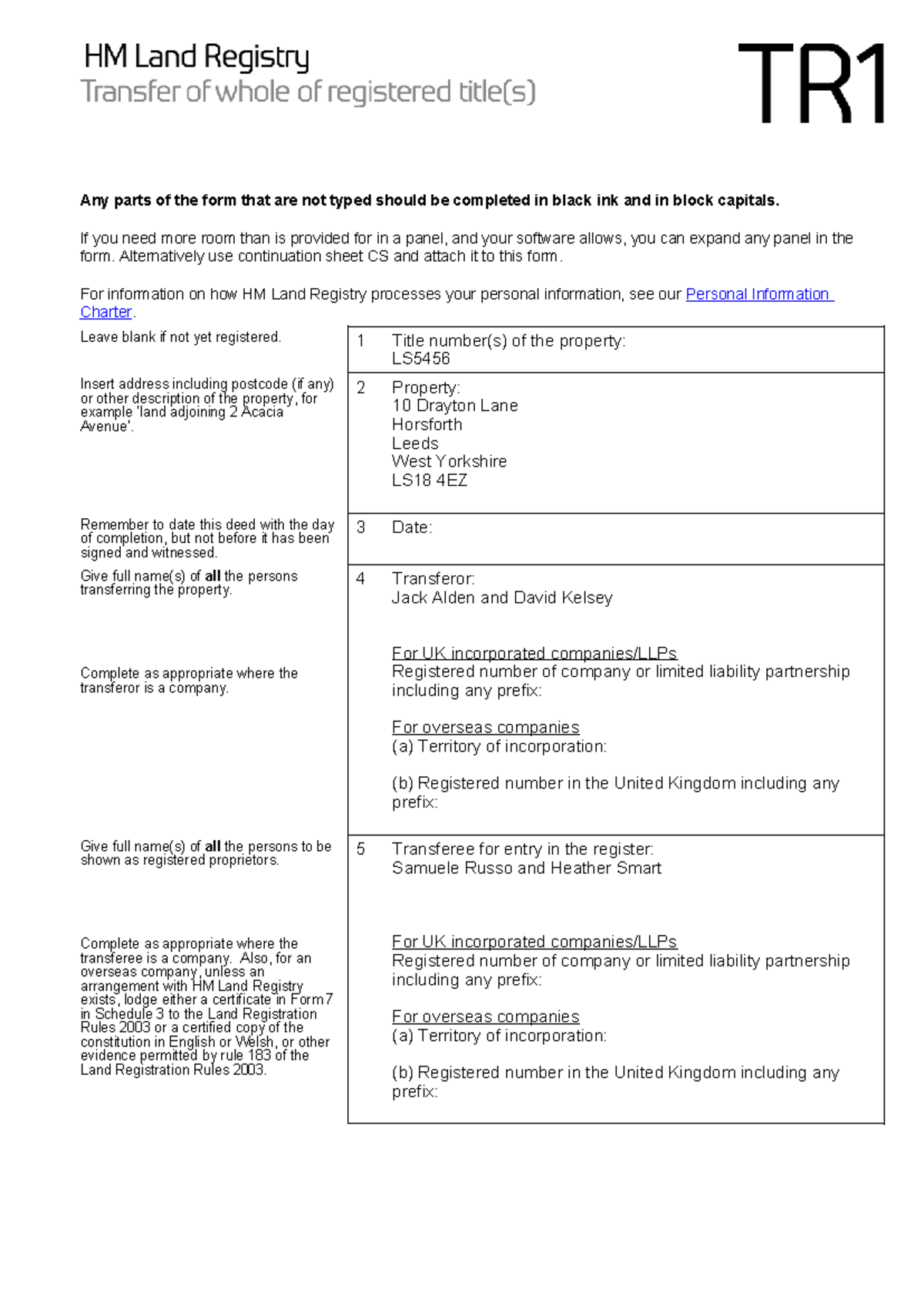 Task 1 - draft TR1 - Any parts of the form that are not typed should be ...