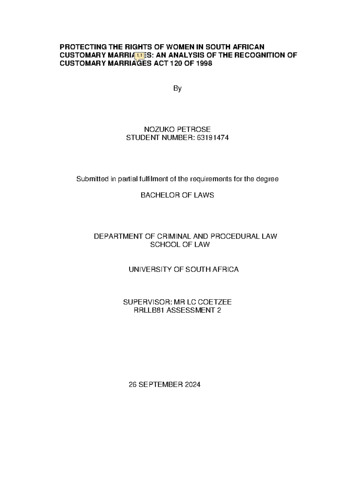 Nozuko Petrose 18916548 0 - PROTECTING THE RIGHTS OF WOMEN IN SOUTH ...