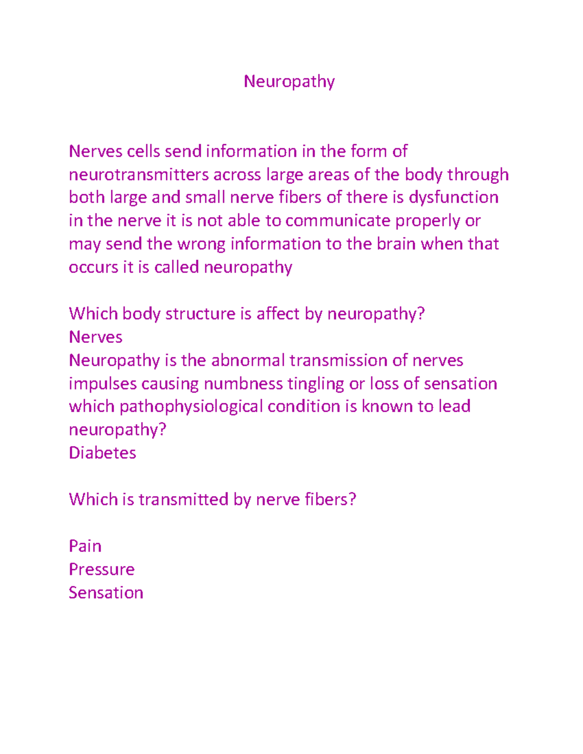 Neuropathy edapt notes - Neuropathy Nerves cells send information in ...