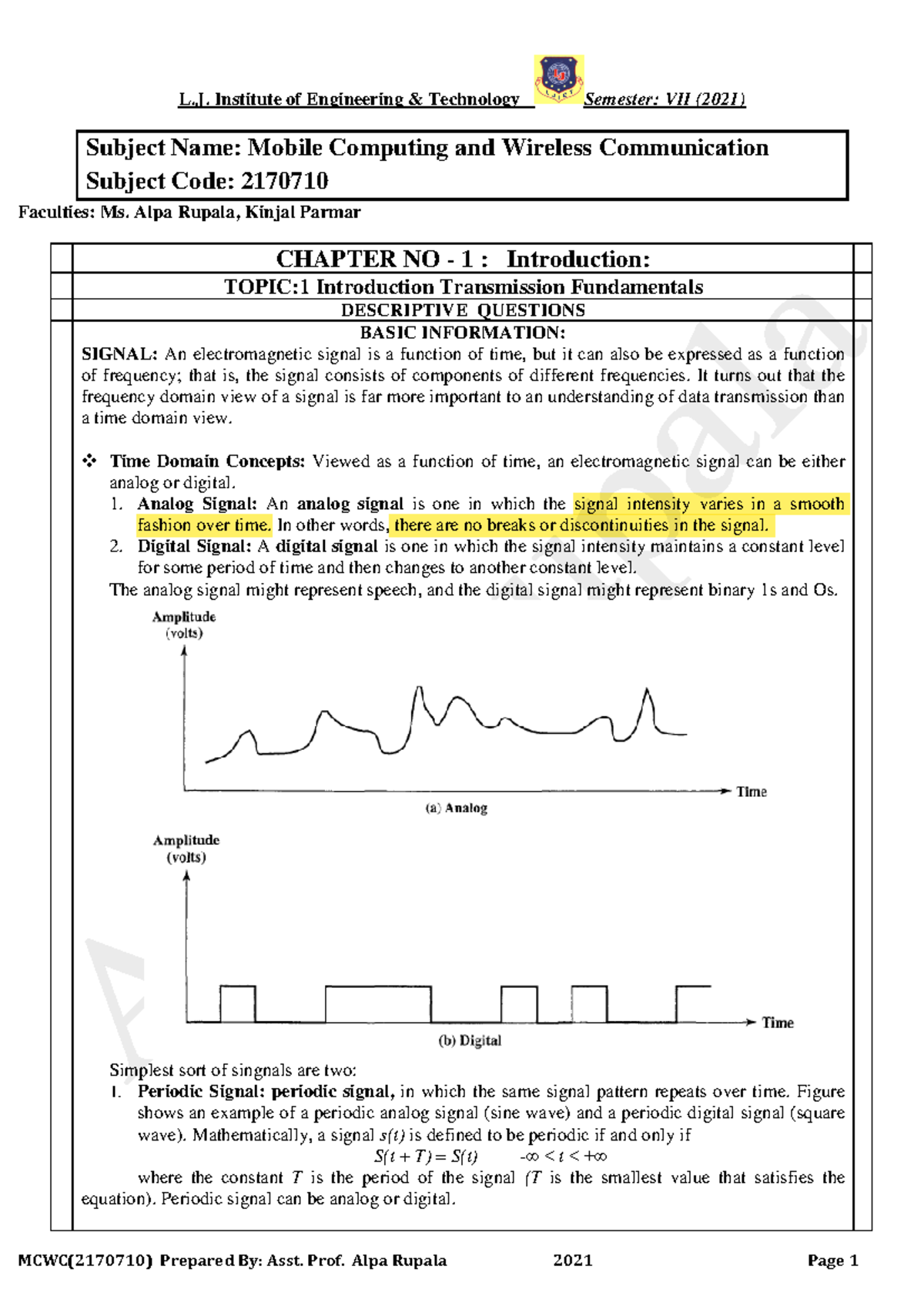 MCWC CH 1 - 4 IMP With ANS - note - Subject Name: Mobile Computing and Wireless Communication ...