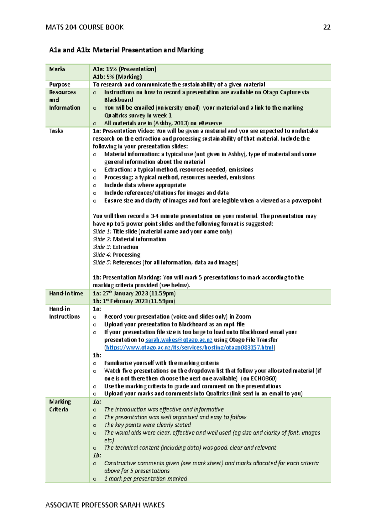 MATS 204 Assignments - A1a and A1b: Material Presentation and Marking ...