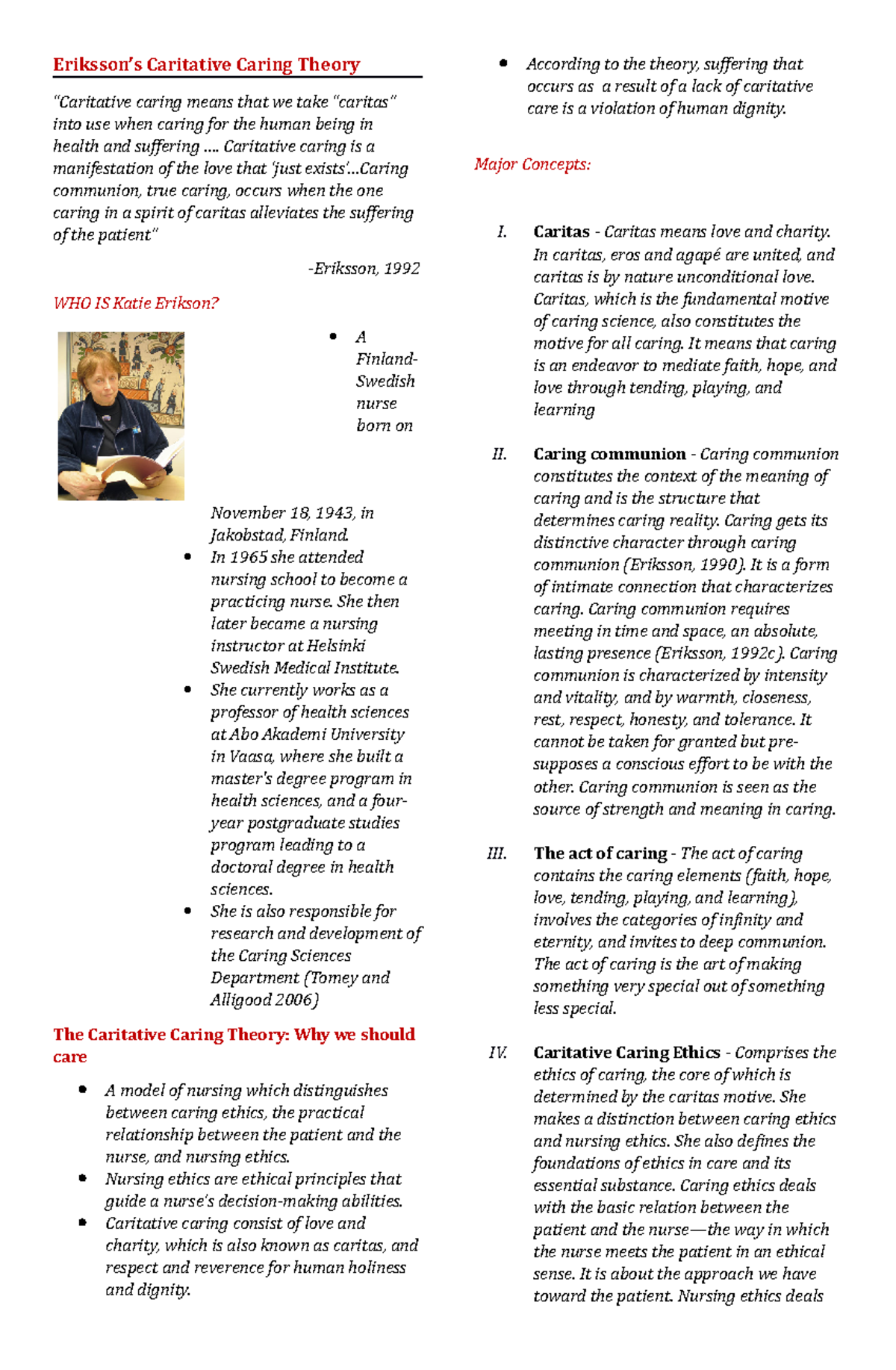 Eriksson’s Caritative Caring Theory - Eriksson’s Caritative Caring ...