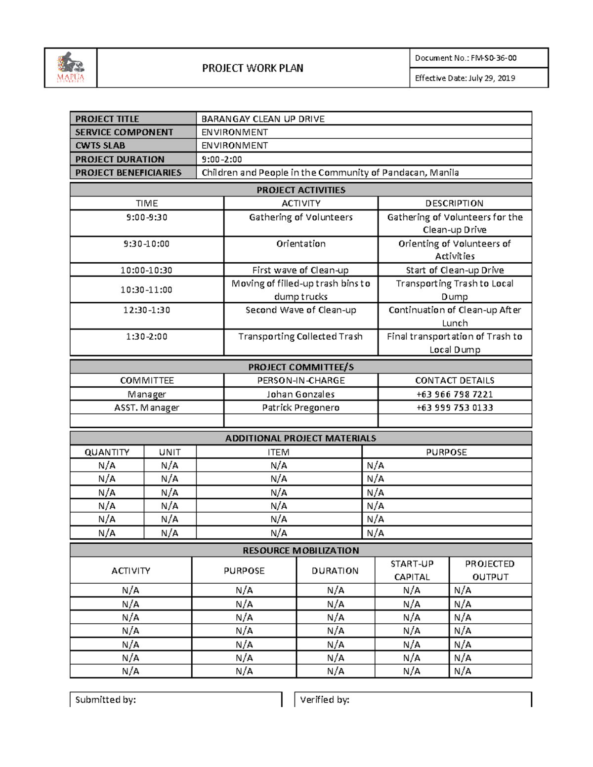 Gonzales JD-CWTS102-AM12-PWP - PROJECT WORK PLAN Document No.: FM-S0-36 ...