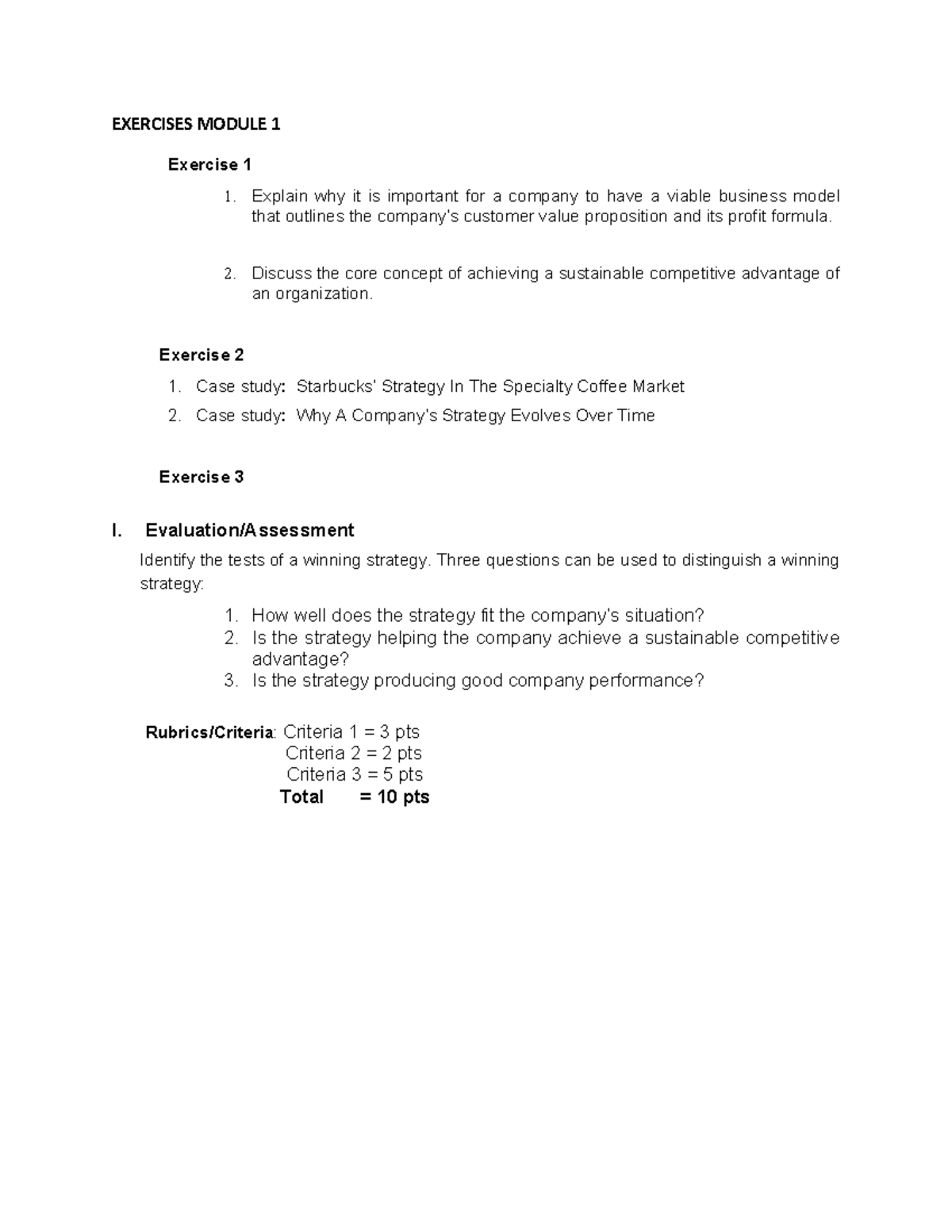 Module 1 BMEC - Lecture notes 1 - EXERCISES MODULE 1 Exercise 1 Explain ...