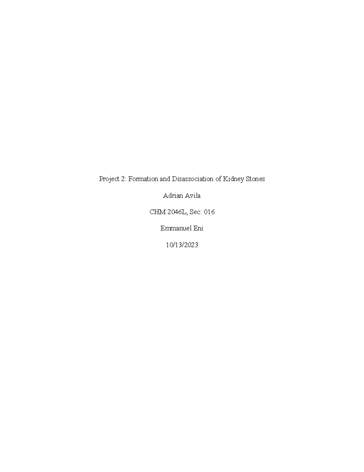 Module #2 Post Lab Report Submission - Project 2: Formation and ...