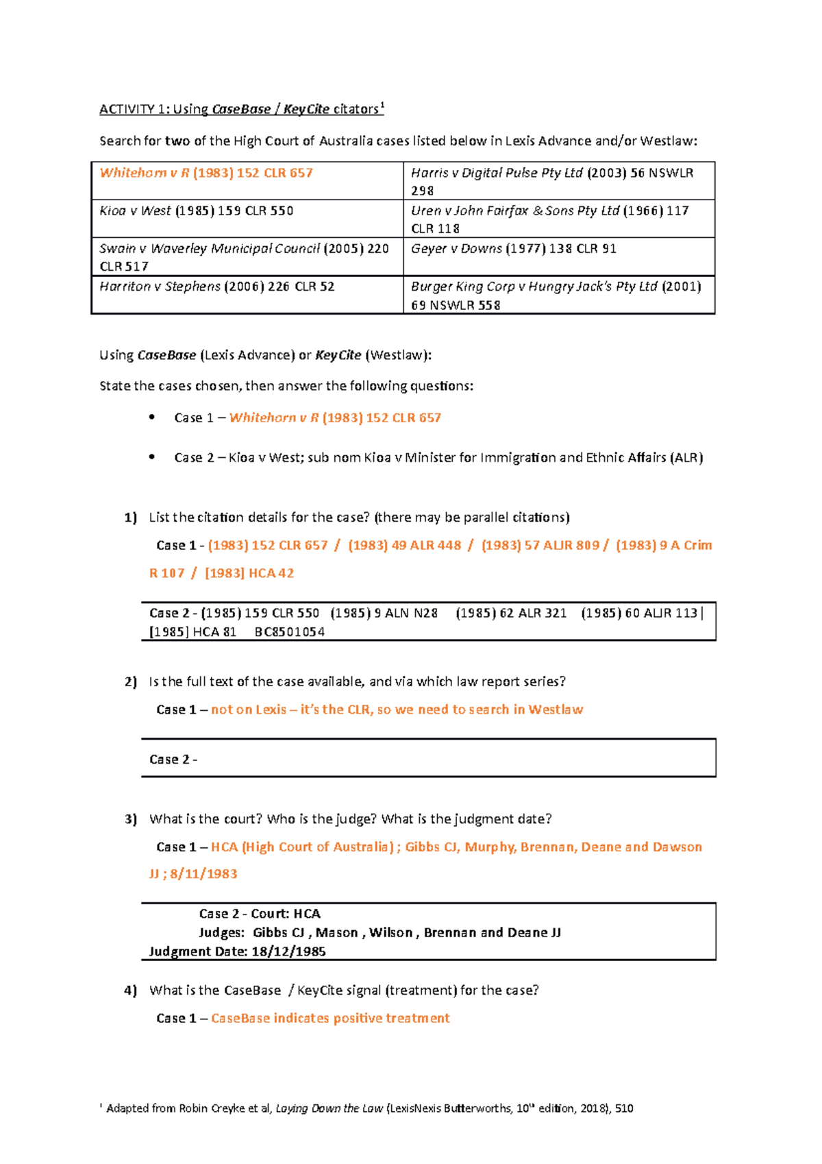 2.2 Case Base-Key Cite Example - ACTIVITY 1: Using CaseBase / KeyCite ...