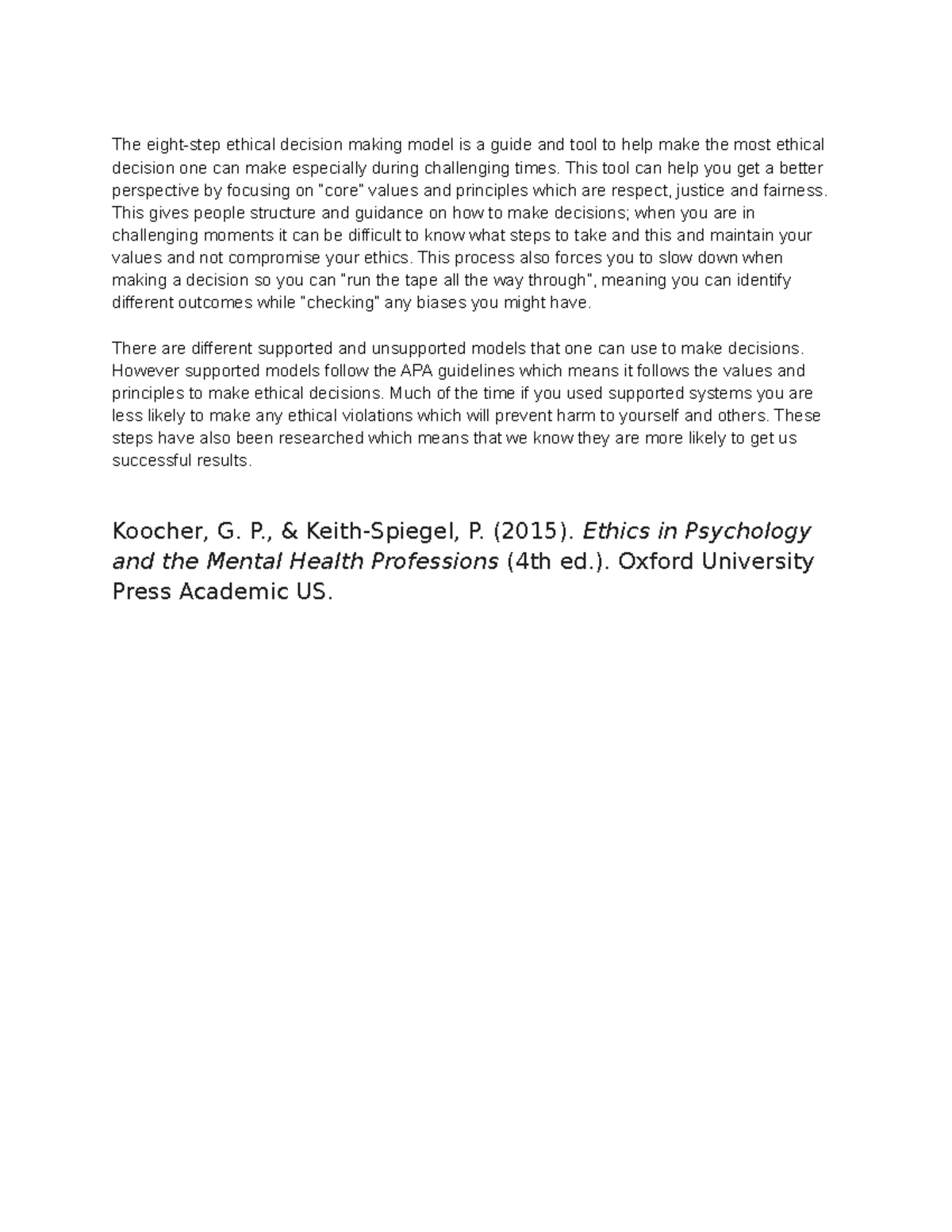 8 step ethical decision - The eight-step ethical decision making model ...