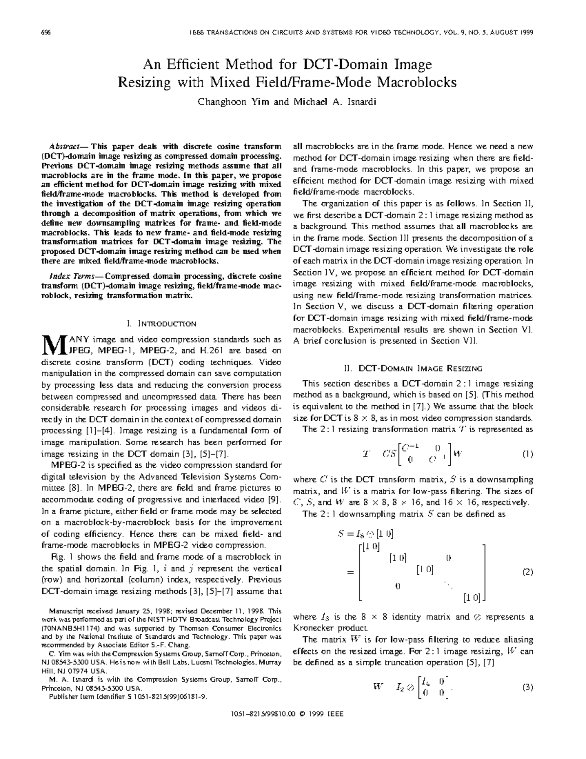 An Efficient Method for DCT-Domain Image - An Efficient Method for DCT-Domain Image Resizing ...