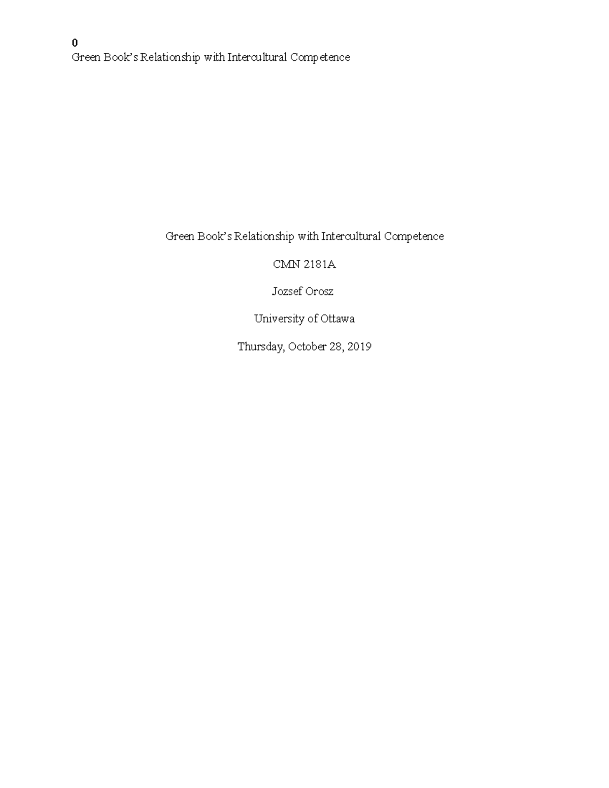 Green Book Sample Paper - Green Book’s Relationship with Intercultural ...