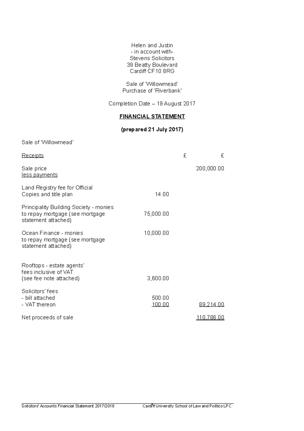 Annotated Financial Statement - Helen and Justin - Helen and Justin ...