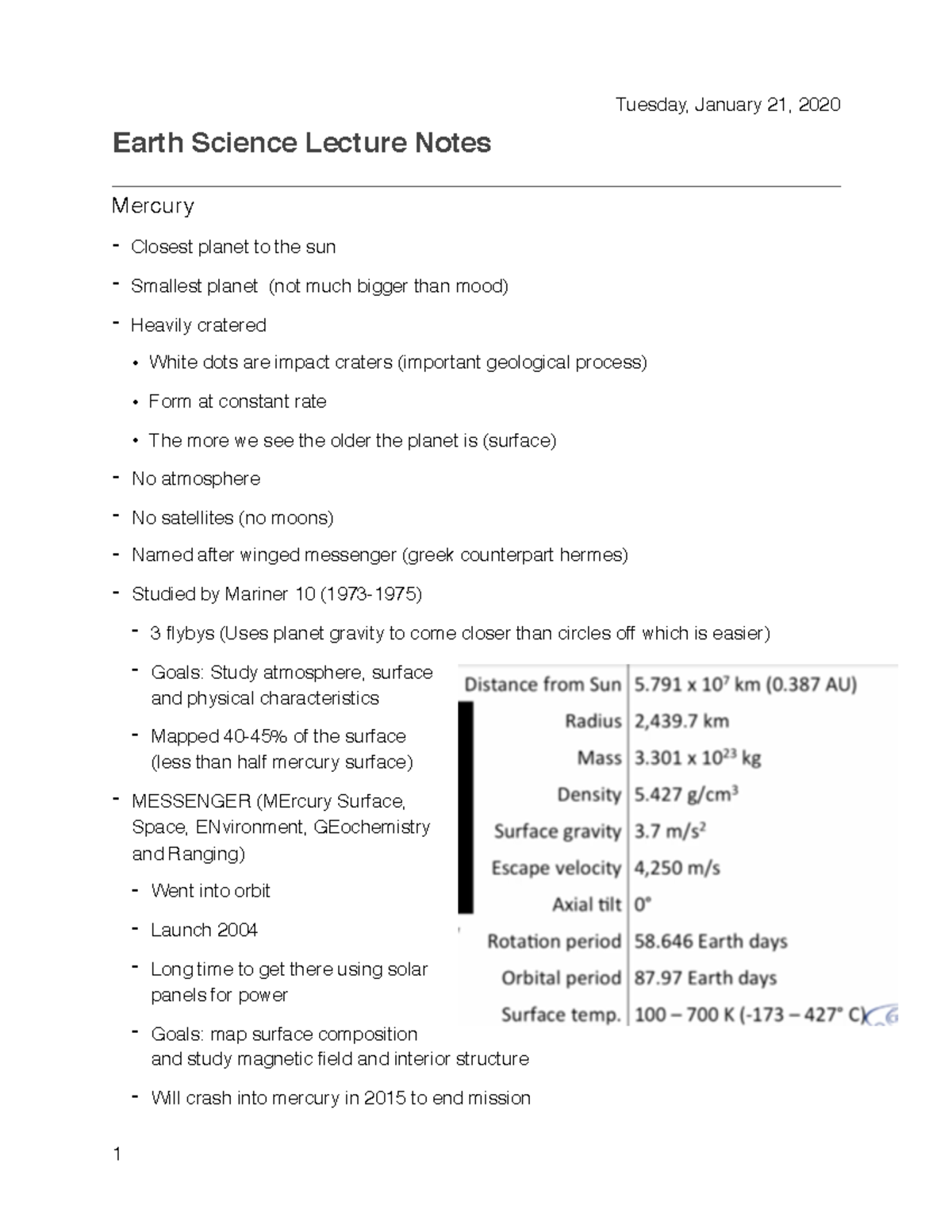 Earth Sci Study Notes First 3 Lectures - Earth Science Lecture Notes ...