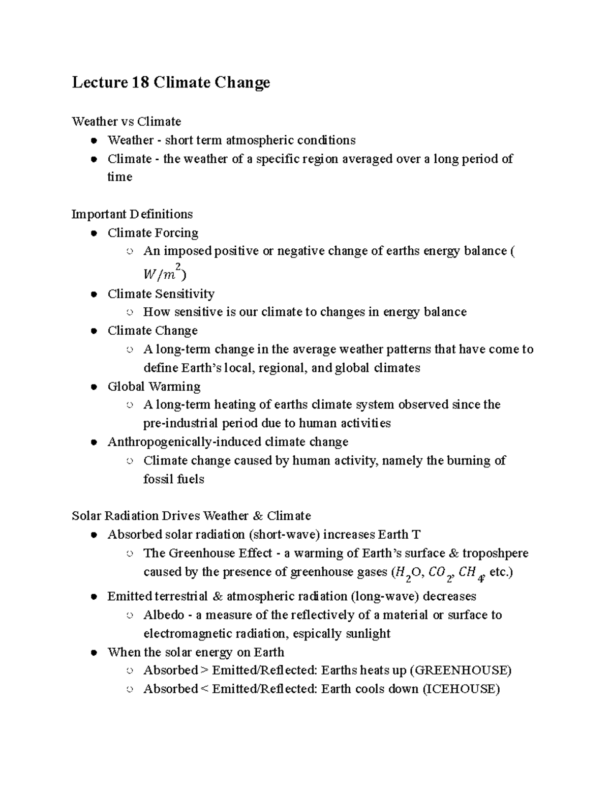 Earth 20 - Lecture 18 - Lecture 18 Climate Change Weather vs Climate ...