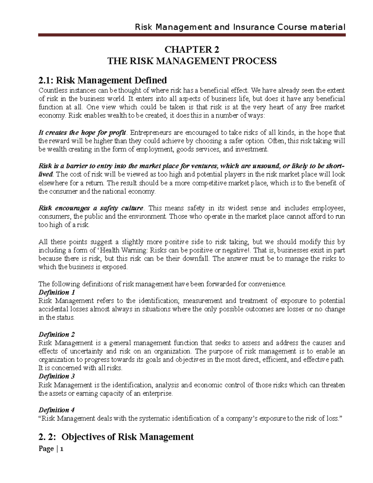 Ch 2 The Risk management Process - CHAPTER 2 THE RISK MANAGEMENT ...