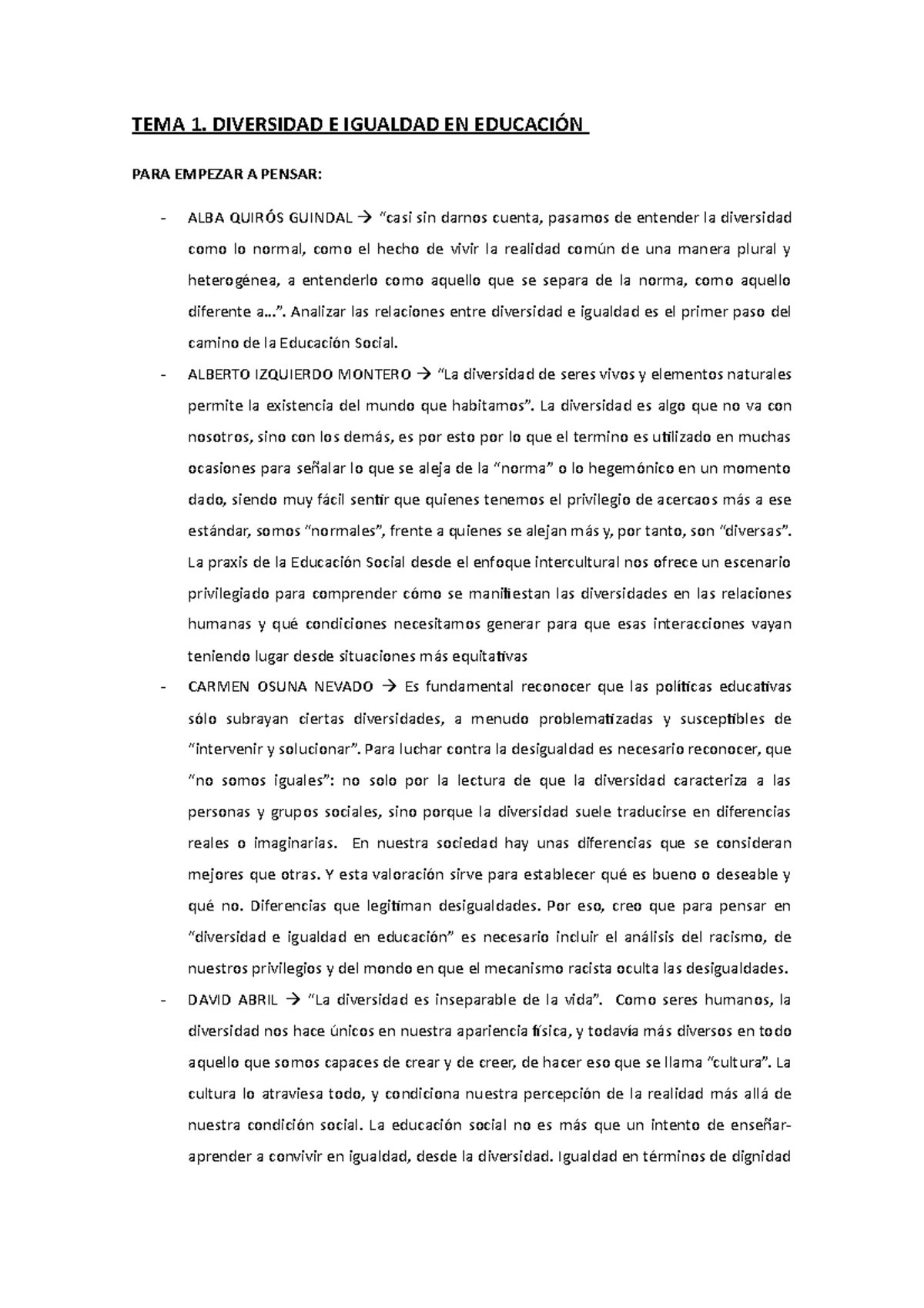 TEMA 1. Diversidad E Igualdad EN Educación - TEMA 1. DIVERSIDAD E IGUALDAD EN EDUCACIÓN PARA ...