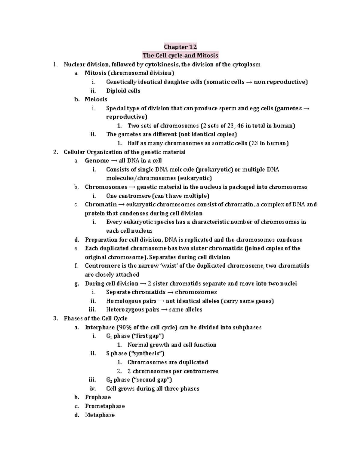 Bio 111 Chapter 12, 13, 14 - Chapter 12 The Cell cycle and Mitosis ...