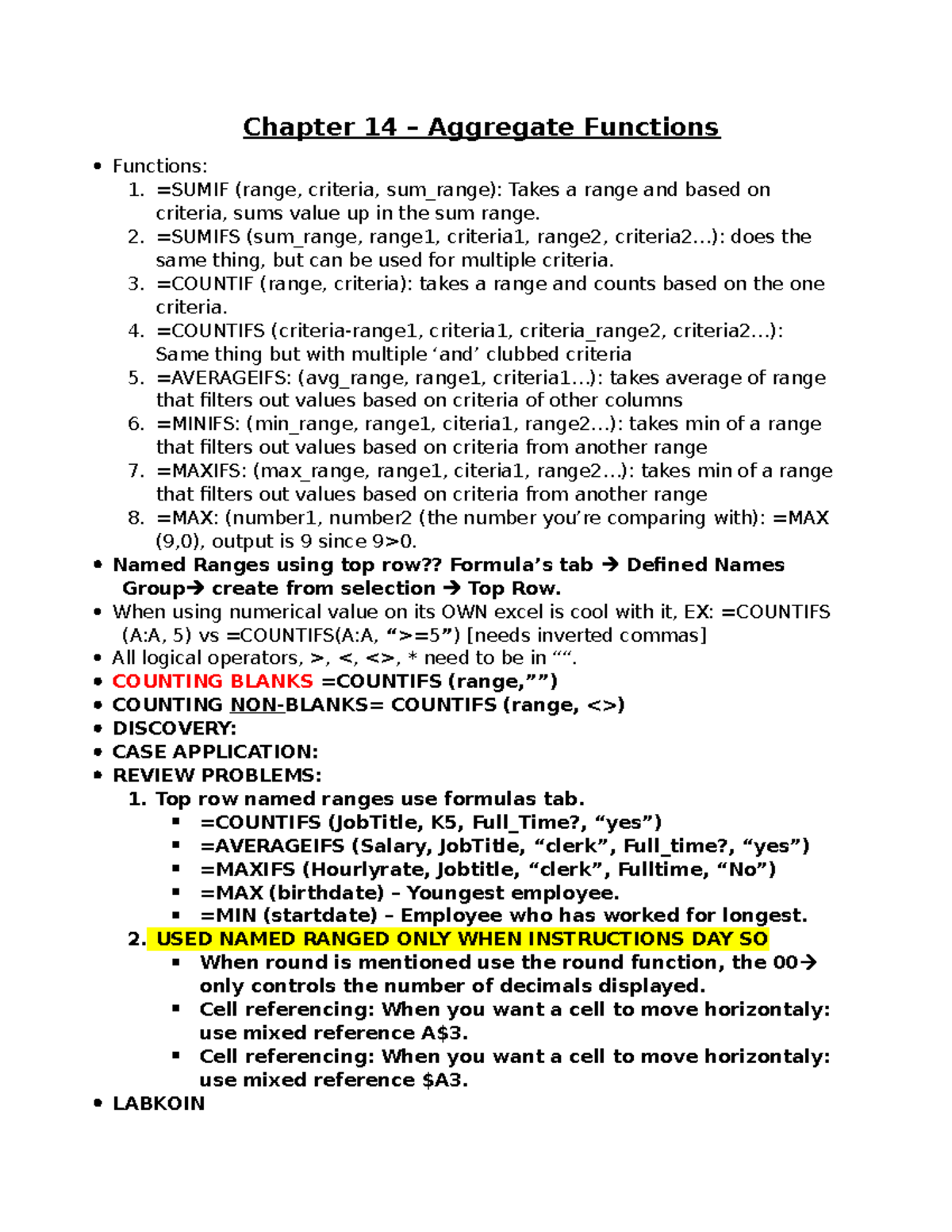 BUS-K 201 Computer in Business - Excel Chapter 14 - Chapter 14 ...