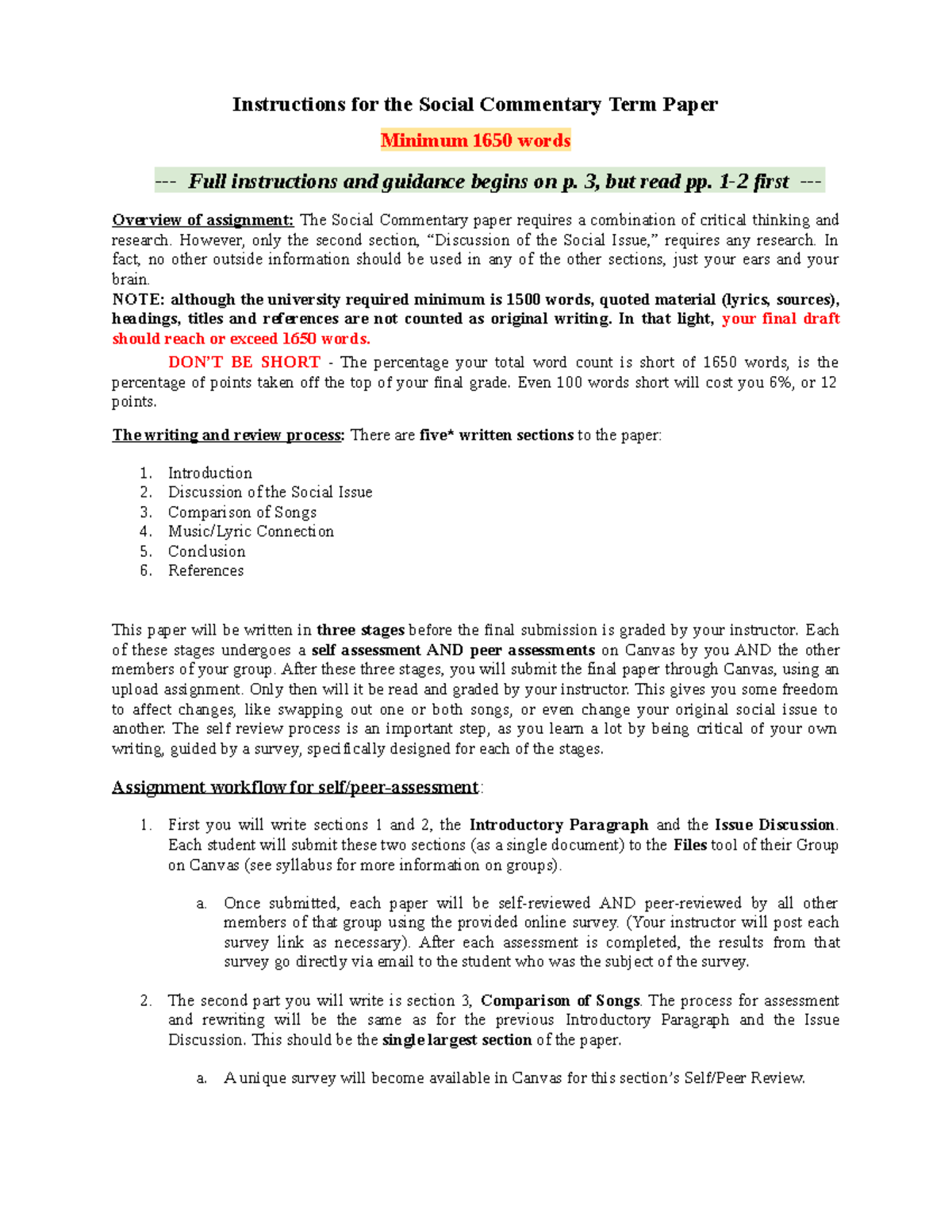 Term Paper Instructions-S23 - Instructions for the Social Commentary ...