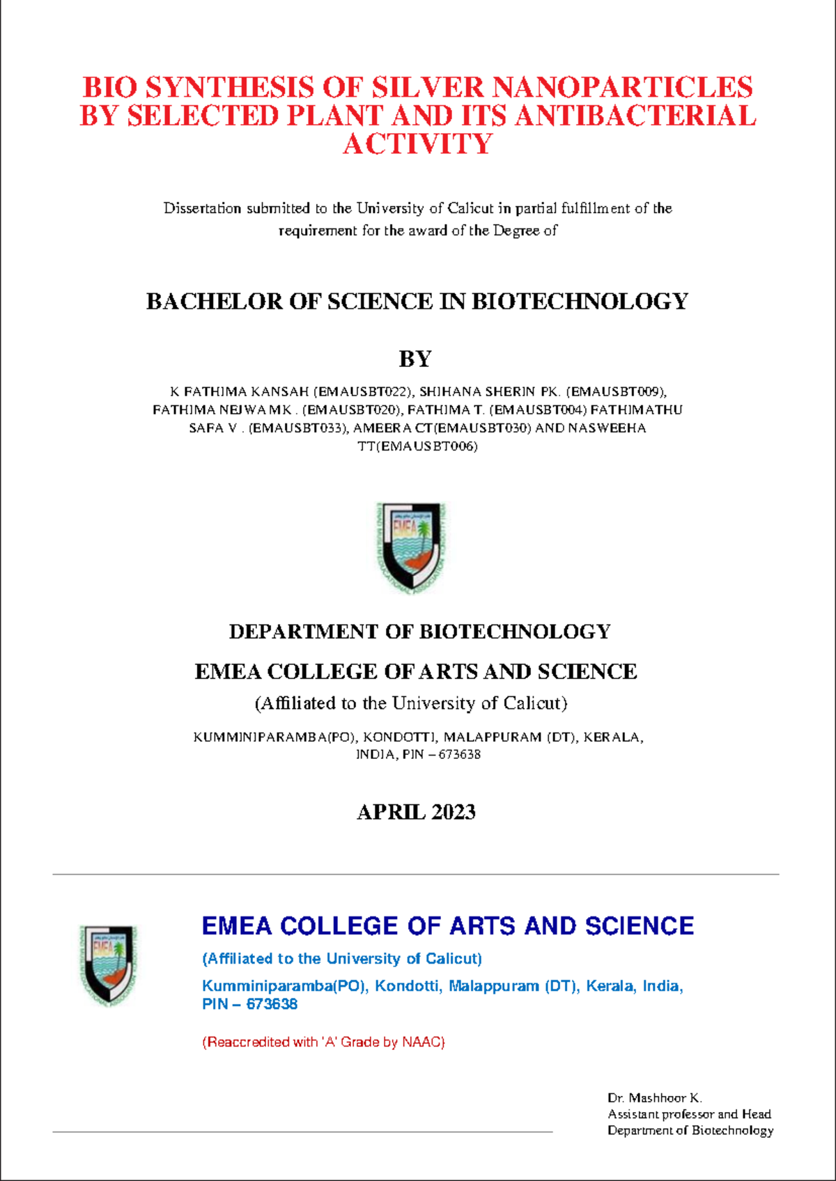 RRRR - t6ru ty24yh erhh rghvc - BIO SYNTHESIS OF SILVER NANOPARTICLES ...