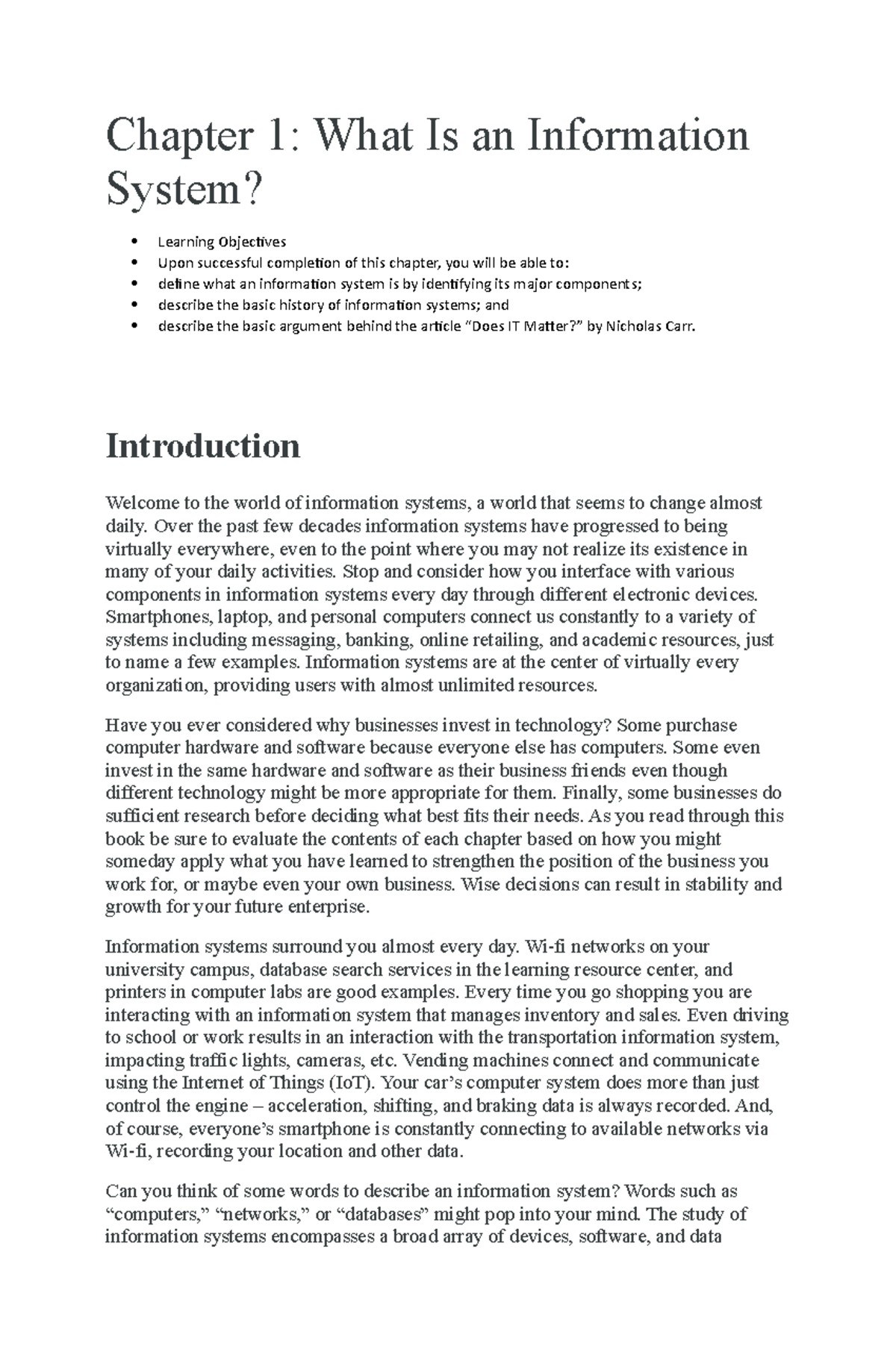 Chapter 1 What Is an Information System - Introduction Welcome to the world of information ...