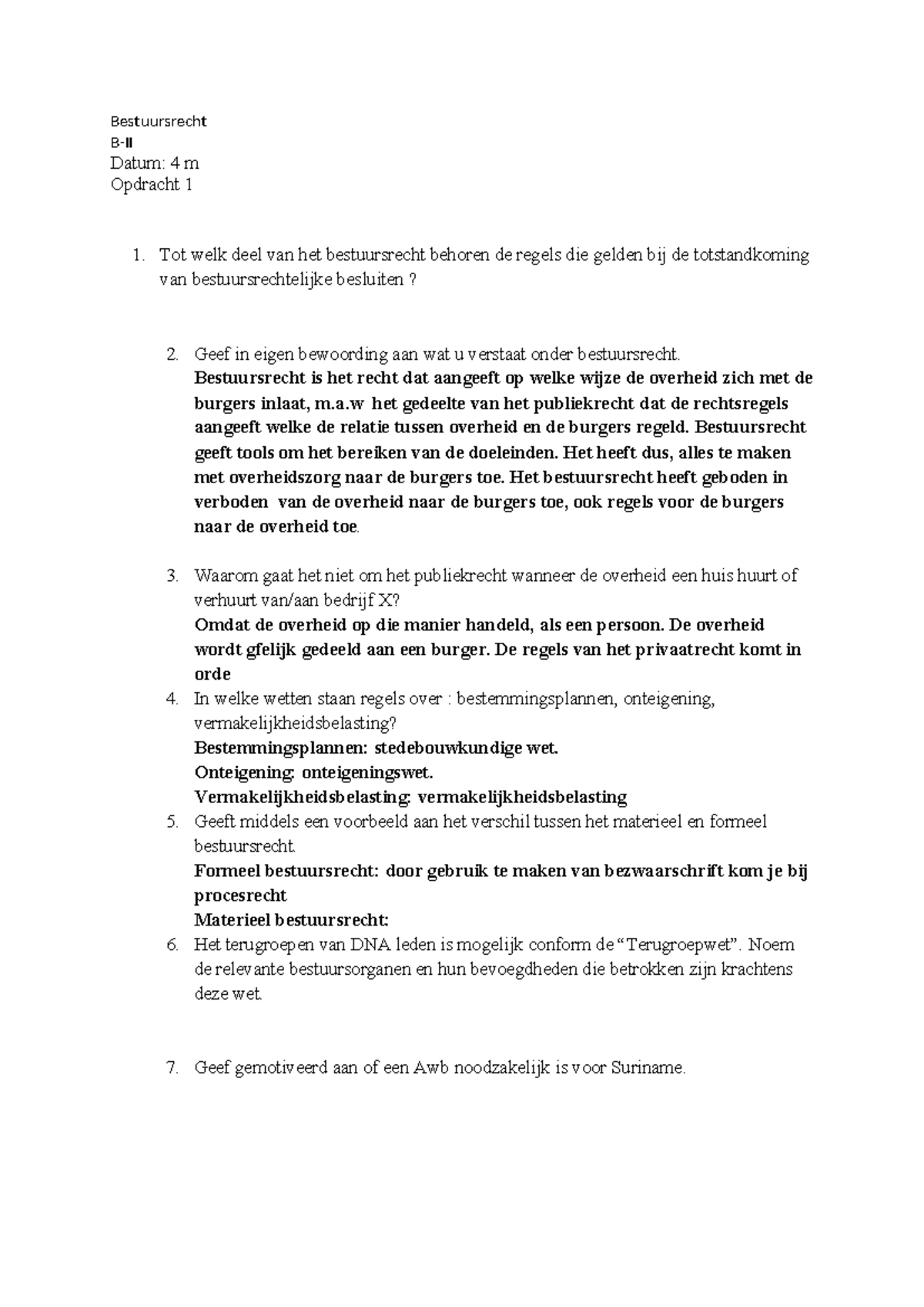 Bestuursrecht opdrachten - Bestuursrecht B-II Datum: 4 m Opdracht 1 1 ...